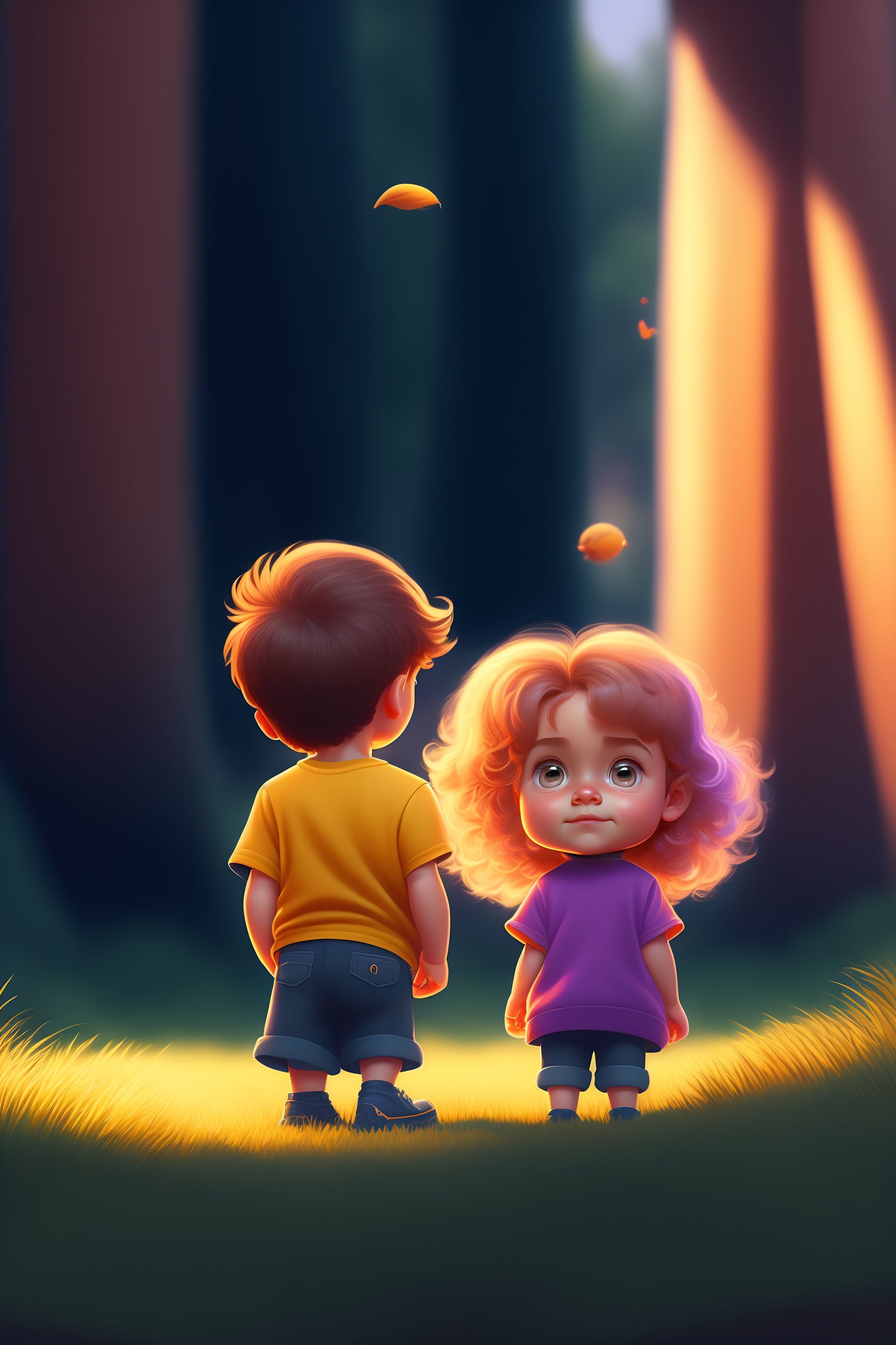 Lexica - Digital art of a boy and a girl,, playing hide and seeek, cute ...