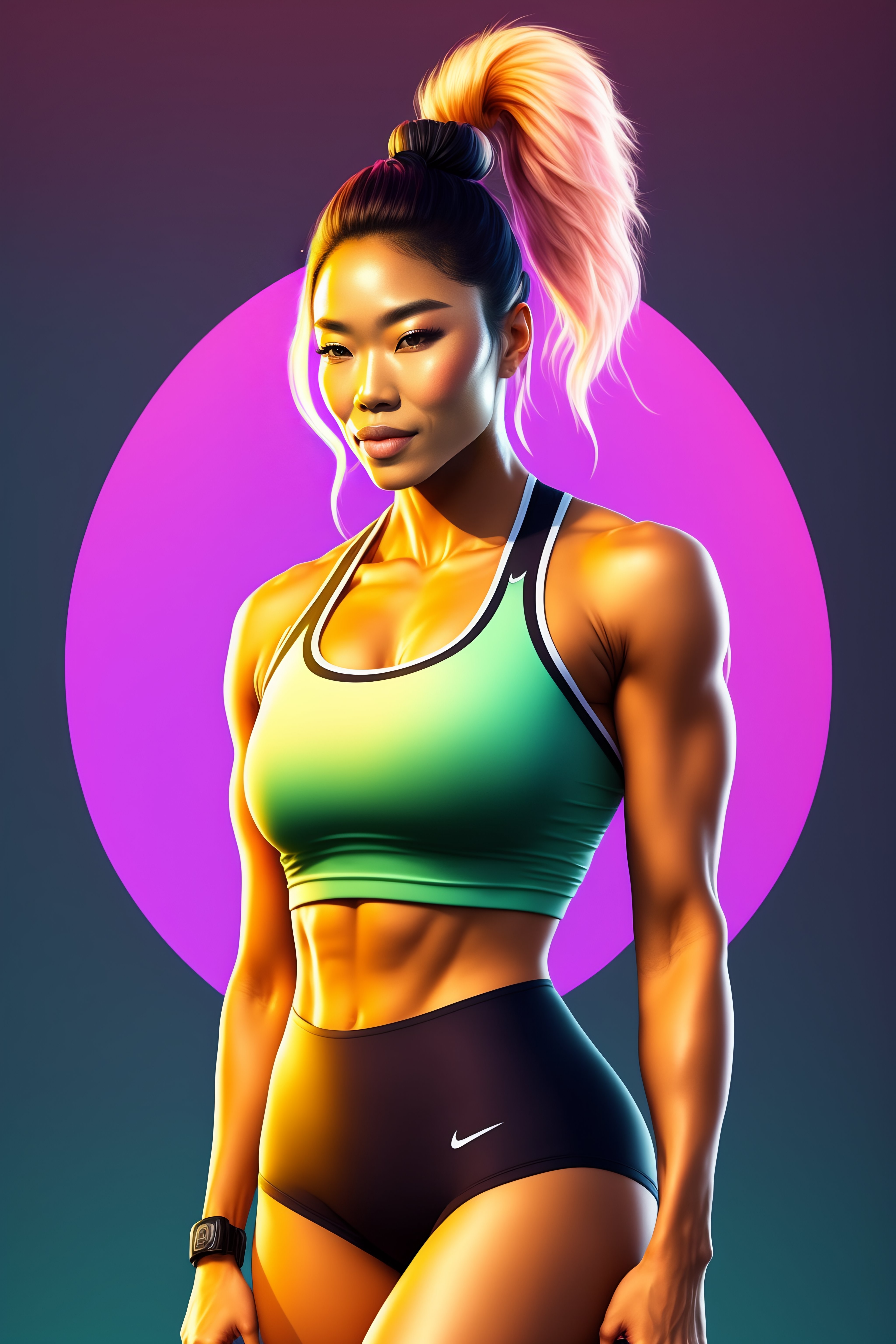 Lexica - A woman in a sports bra top and shorts, a character portrait by Baiōken Eishun ...