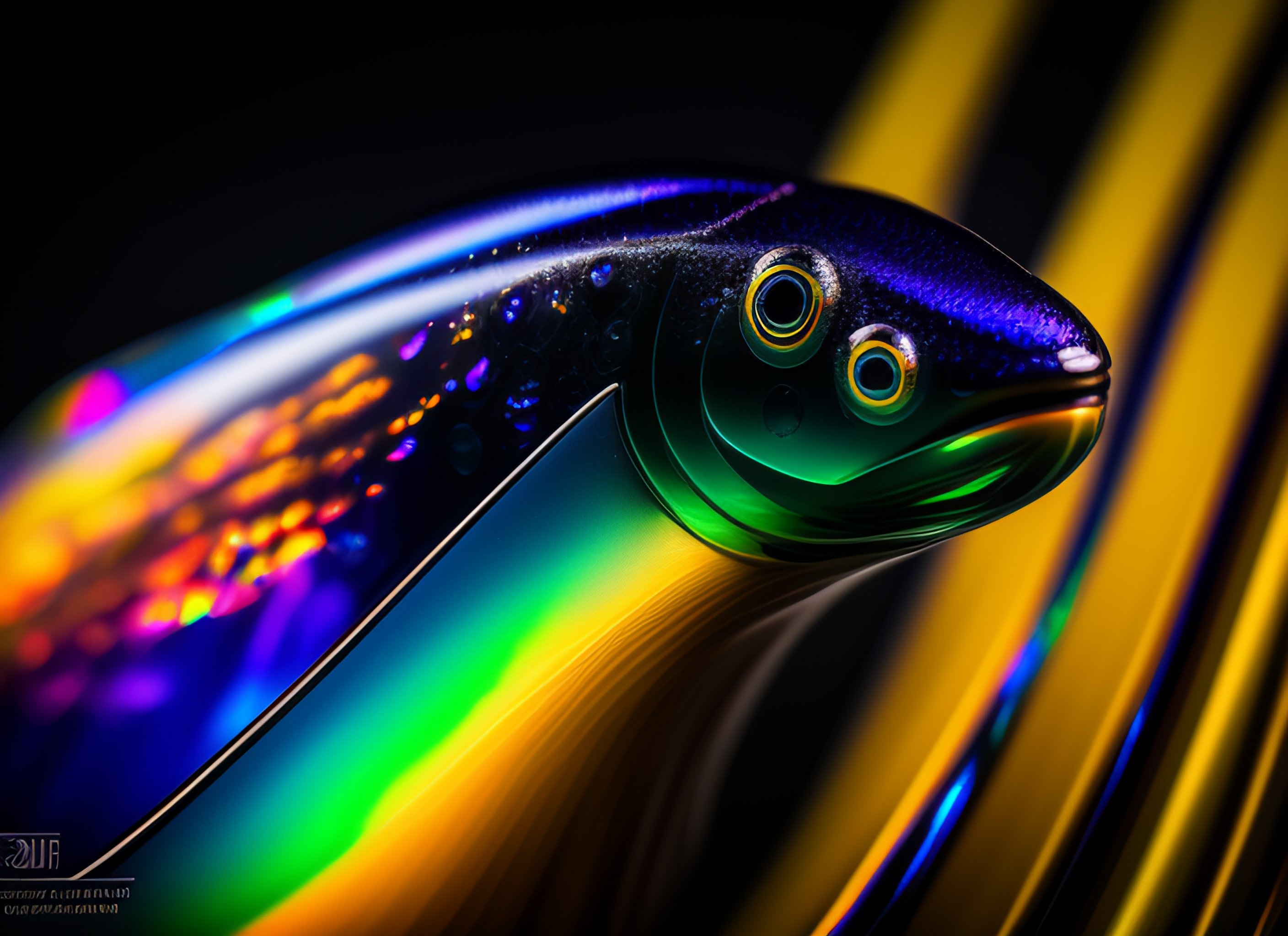 Lexica - A photograph of a glossy iridescent black squid, eye stalks ...
