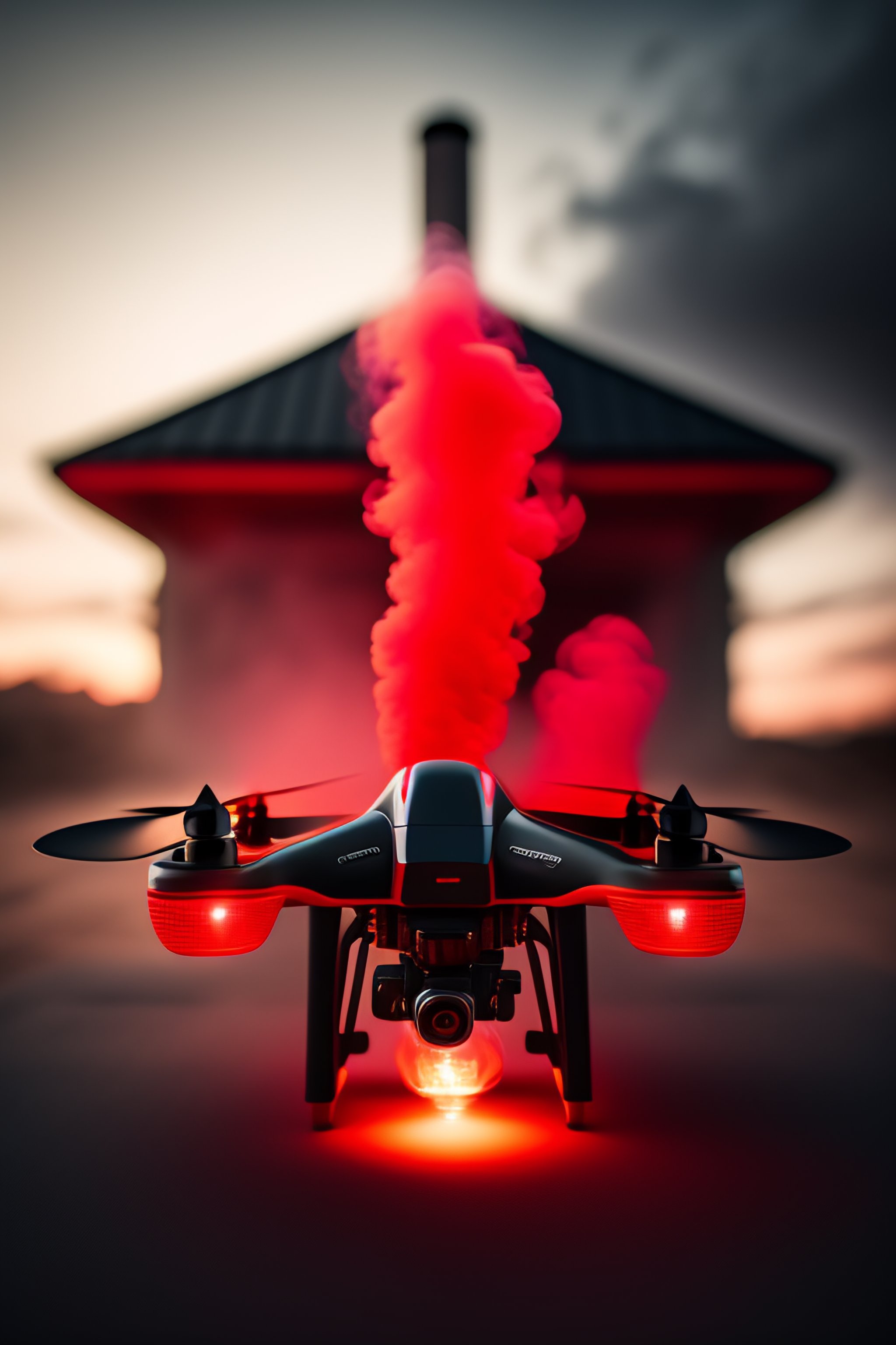 Lexica - Bllack cybor drone , background red smoke , 8k