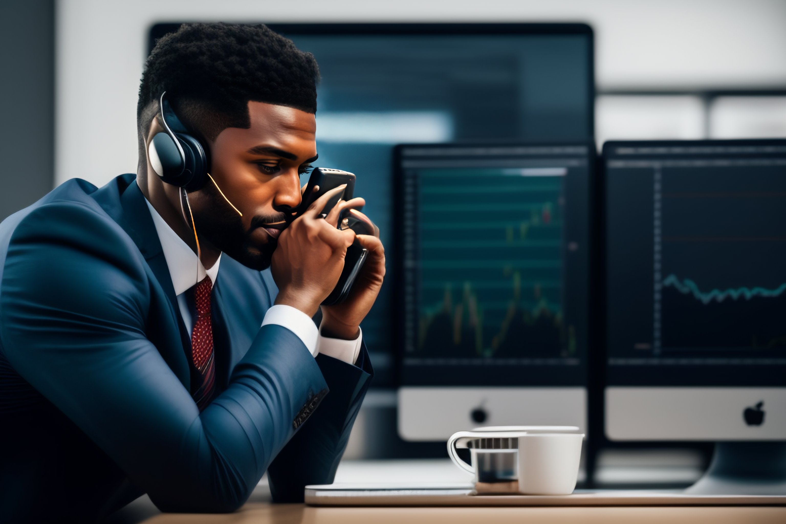 Lexica - Real photo of a salesman calling a client at the office