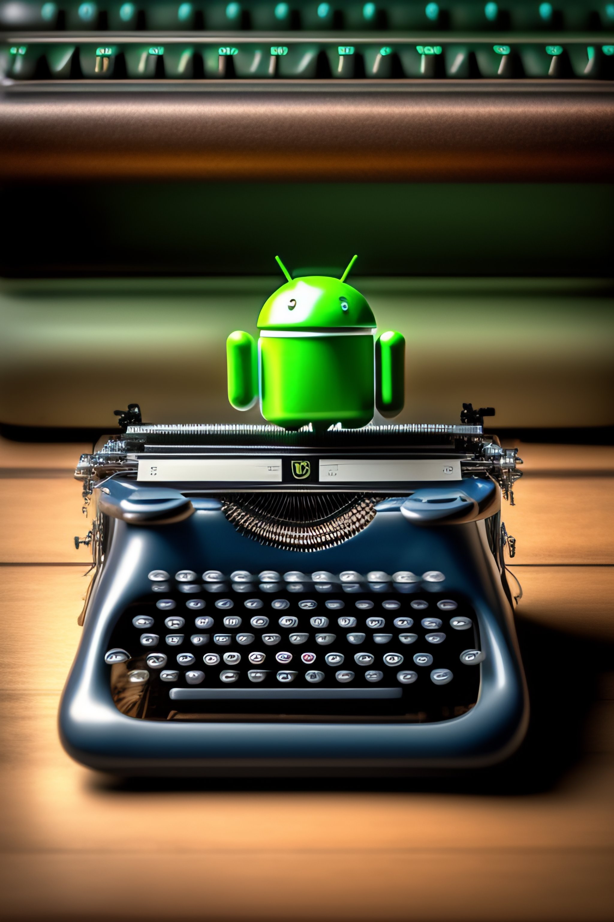 Lexica - Android typing on an old mechanical typewriter, digital art