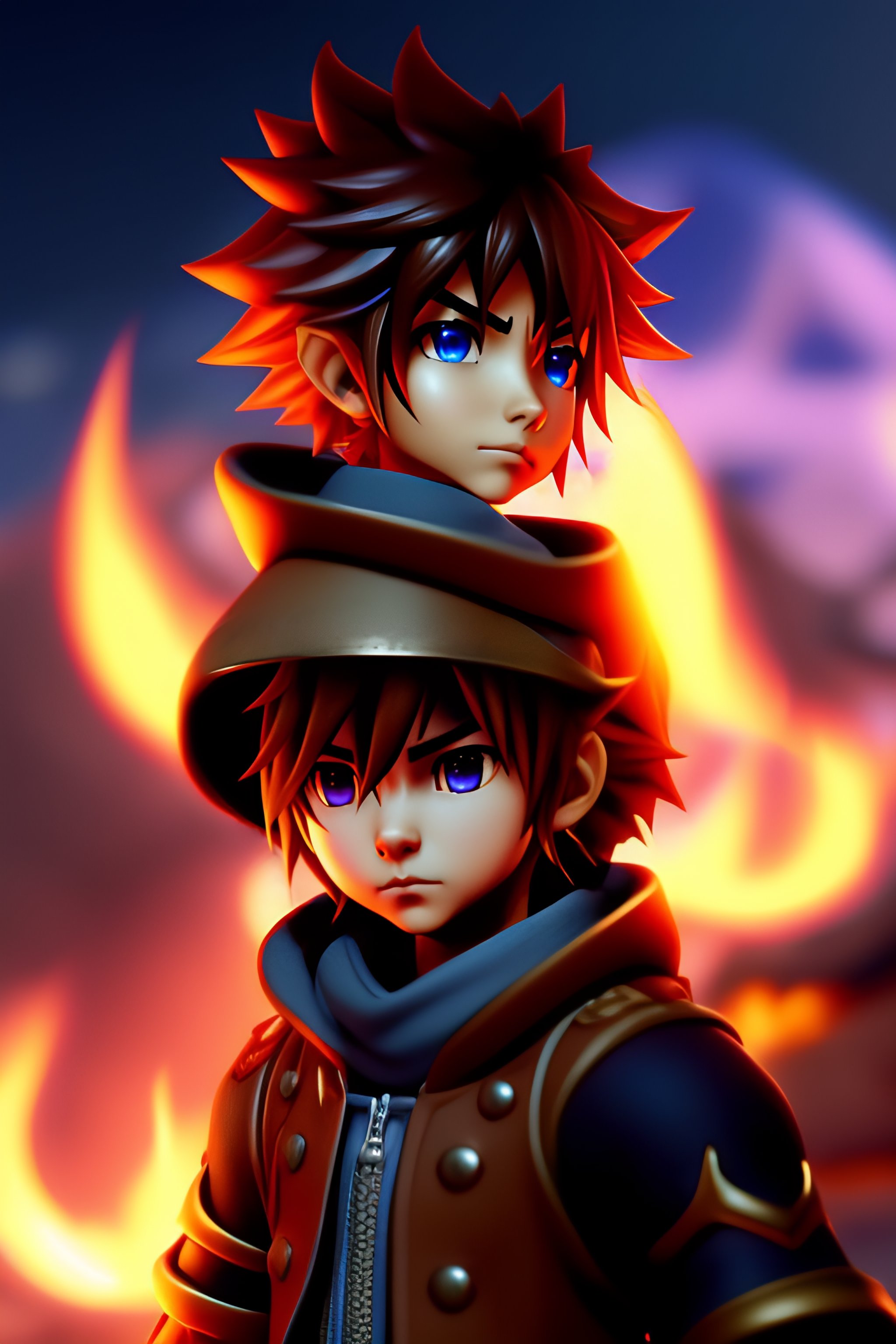 Lexica - Sora from kingdom hearts fighting with fire