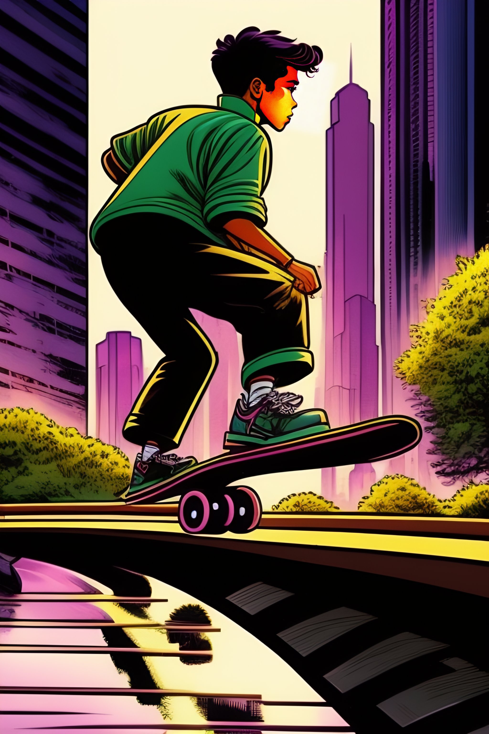 Lexica - 90s comic art of a person riding a skateboard with wheels in ...