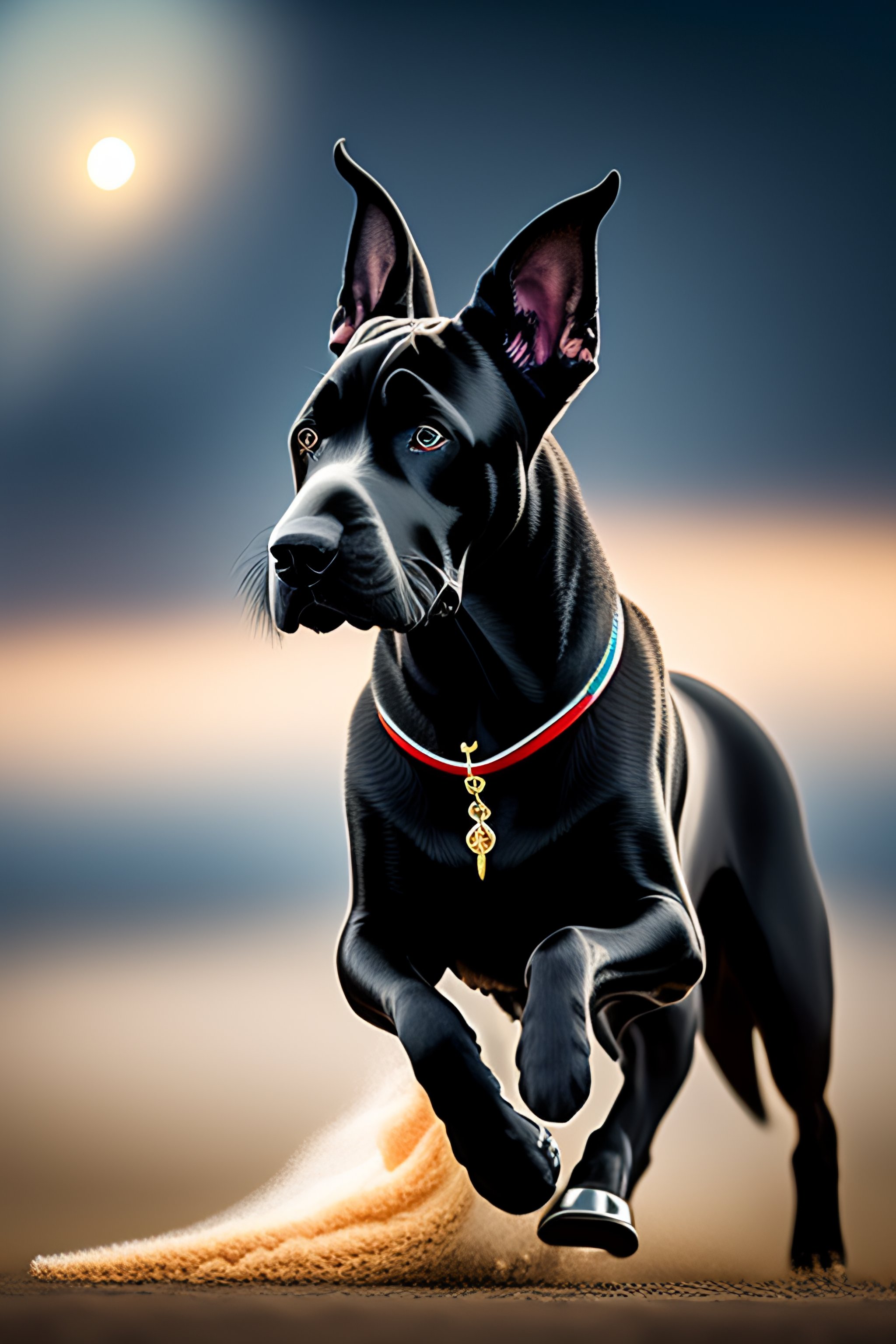 Lexica - Rendering of a cute black Great Dane puppy riding a unicorn ...