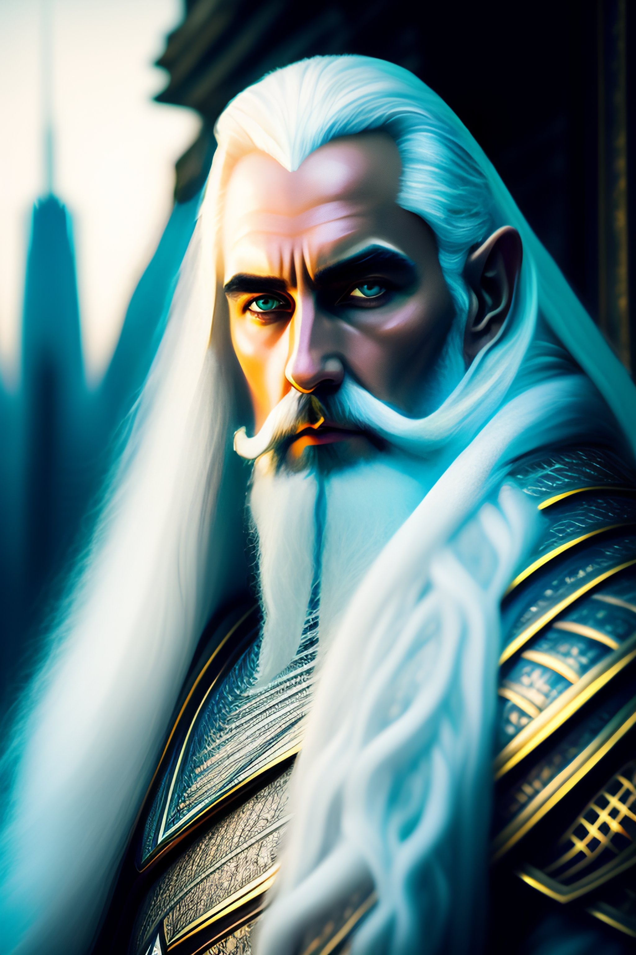 Lexica - Ultra-sharp photography of silver hair Saruman white wizard by J.R.R Tolkien standing ...