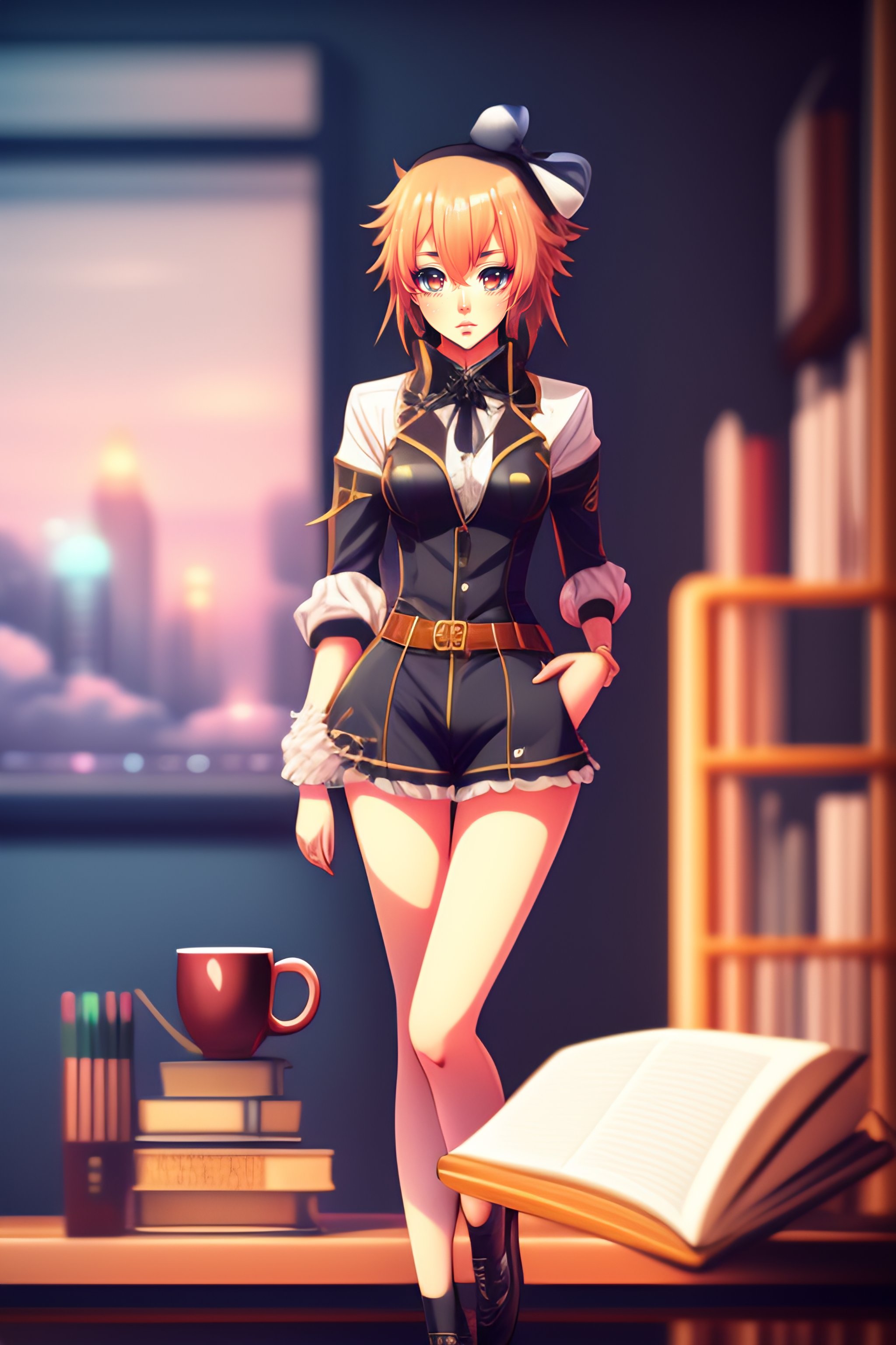 Lexica - Full body anime style model girl work on notebook at home ...