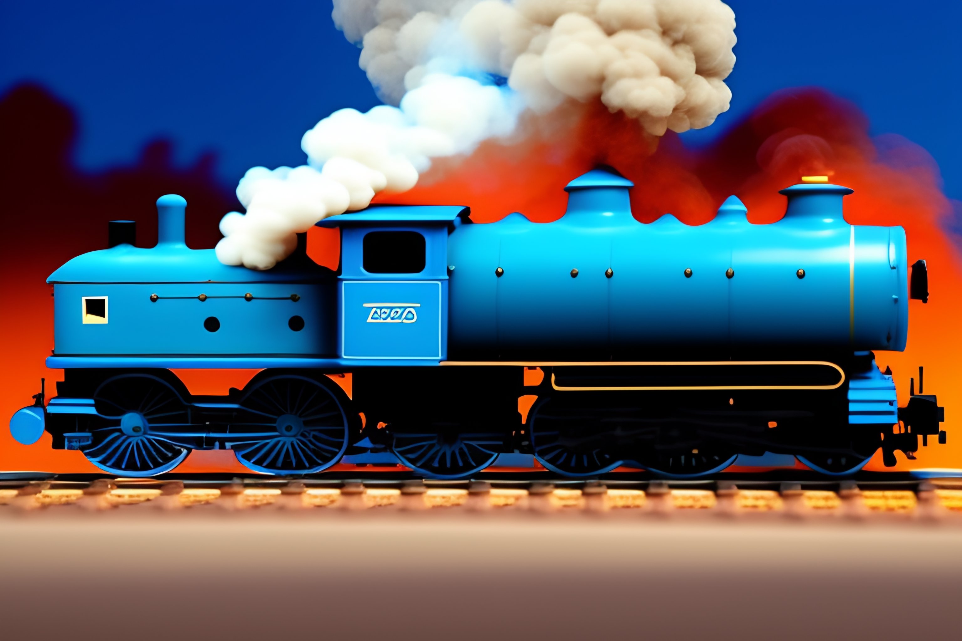 Lexica - Cartoon blue locomotive with smoke coming out of its chimney