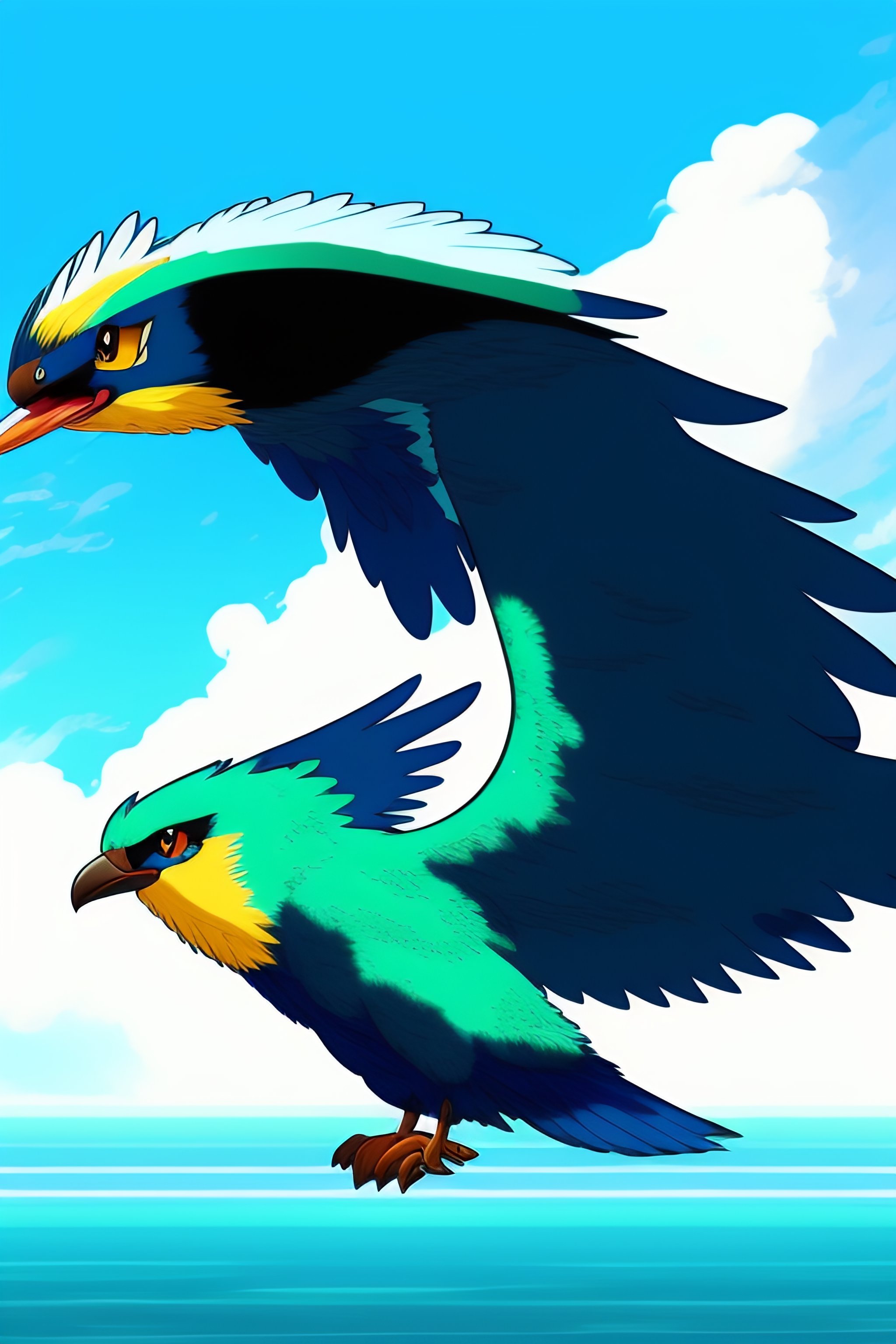 Lexica - Anime illustration of a Pokemon Blue Coloured Seahawk