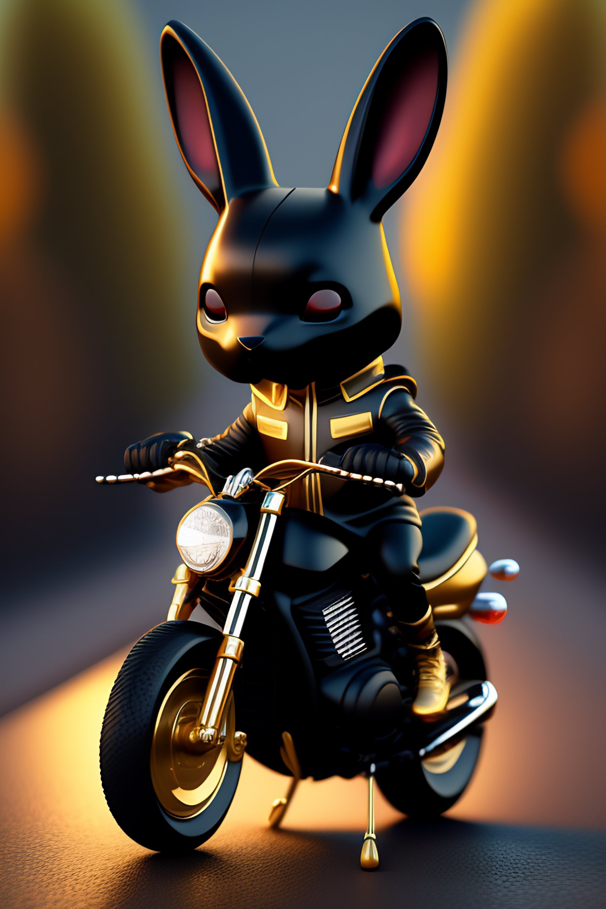 Lexica - Black humanoid rabbit with large white eyes leather jacket ...