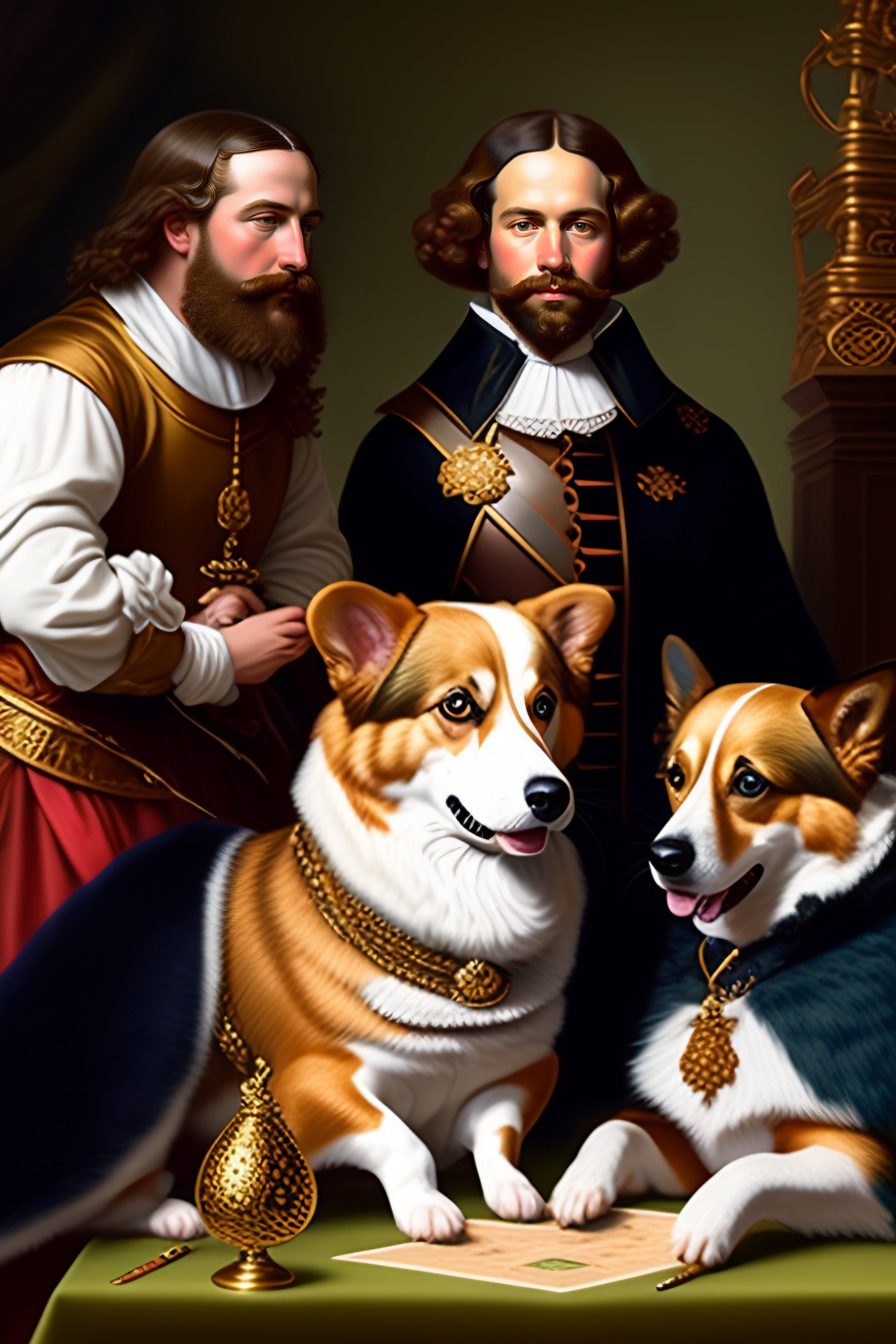 Lexica - Dutch Golden age style portrait of Corgi's playing dungeons ...