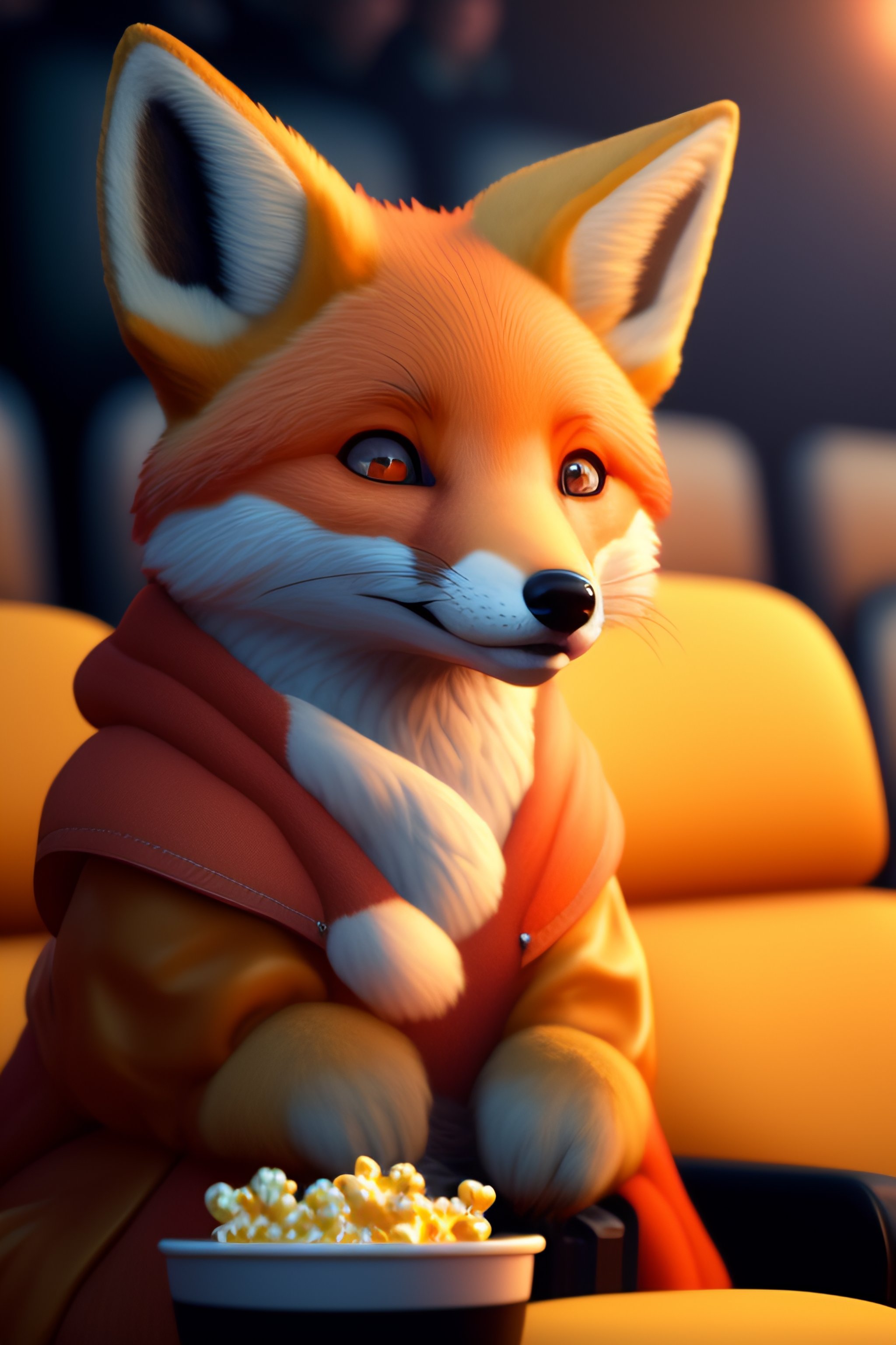 Lexica - Cute small humanoid Fox woman sitting in a movie theater ...