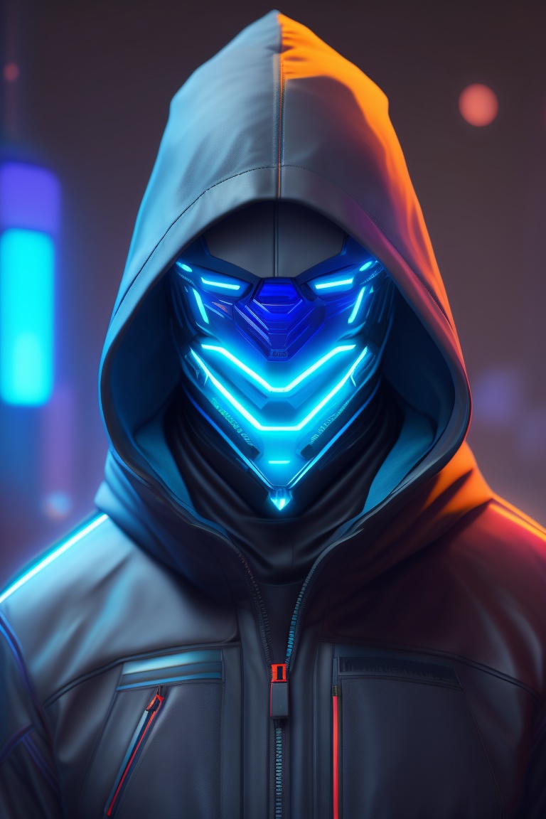 Lexica - Male character, hooded, cyberpuk, neon blue