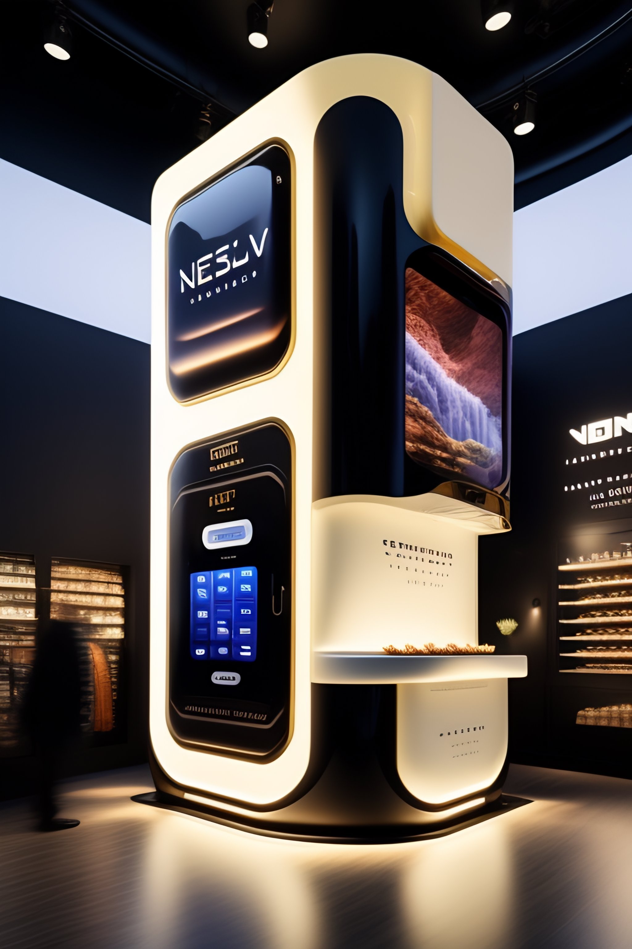 Lexica - Futuristic retail store for nespresso, digital kiosk with touchscreen and coffee machine