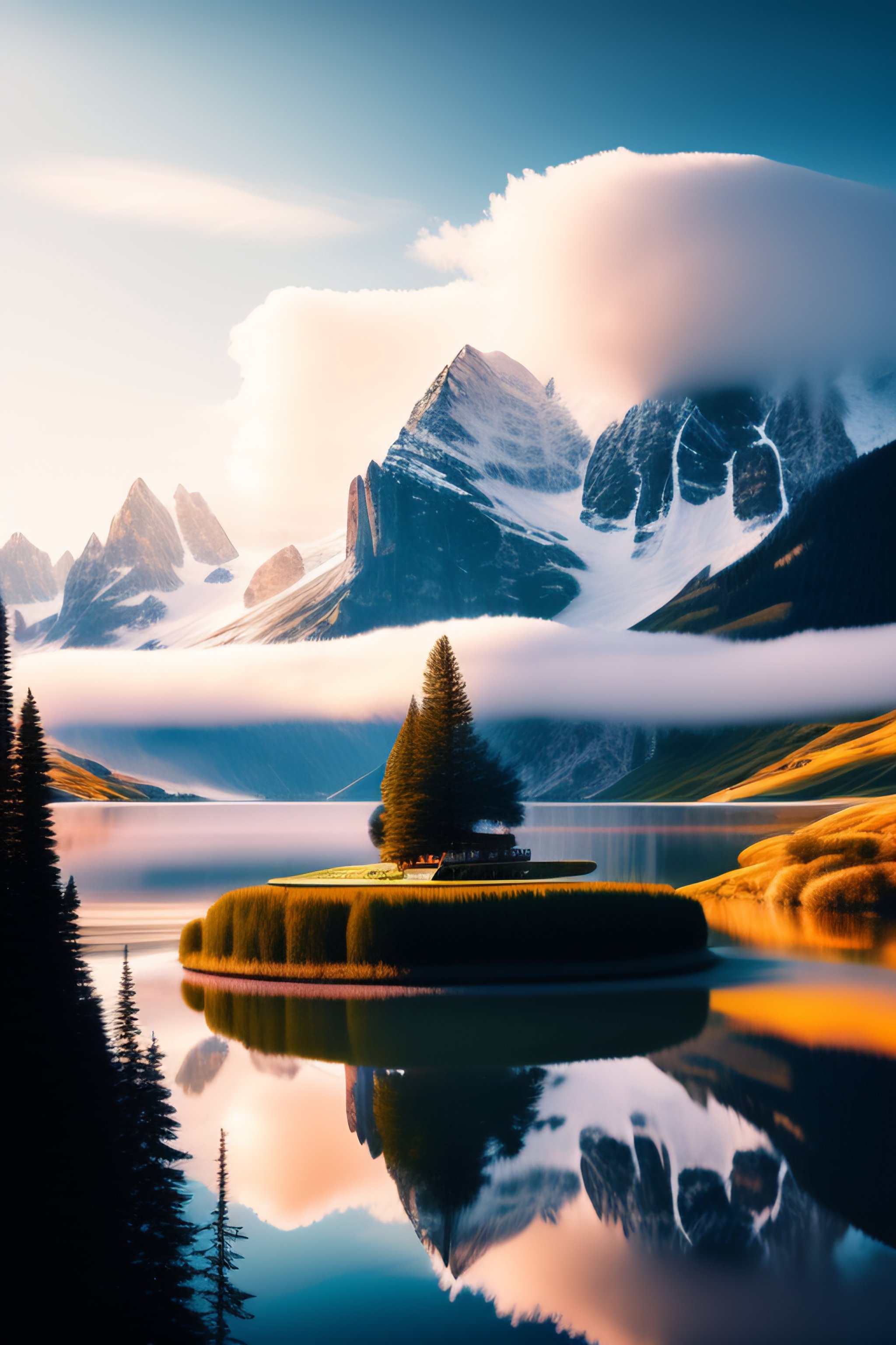 Lexica - A beautiful floating island with a painter with a easel by ...