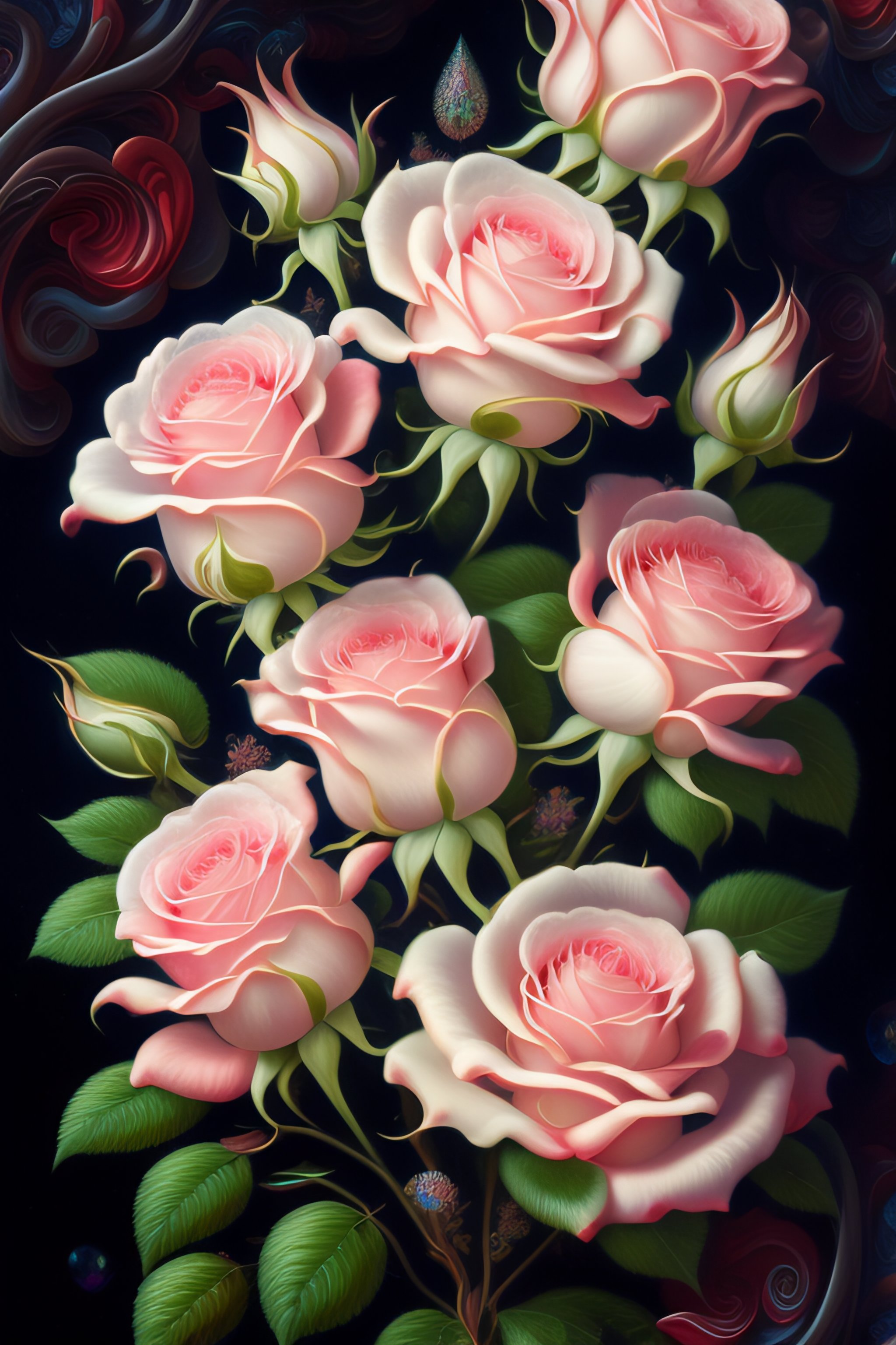 Lexica - An ultra hd detailed painting of many white and blur roses by ...