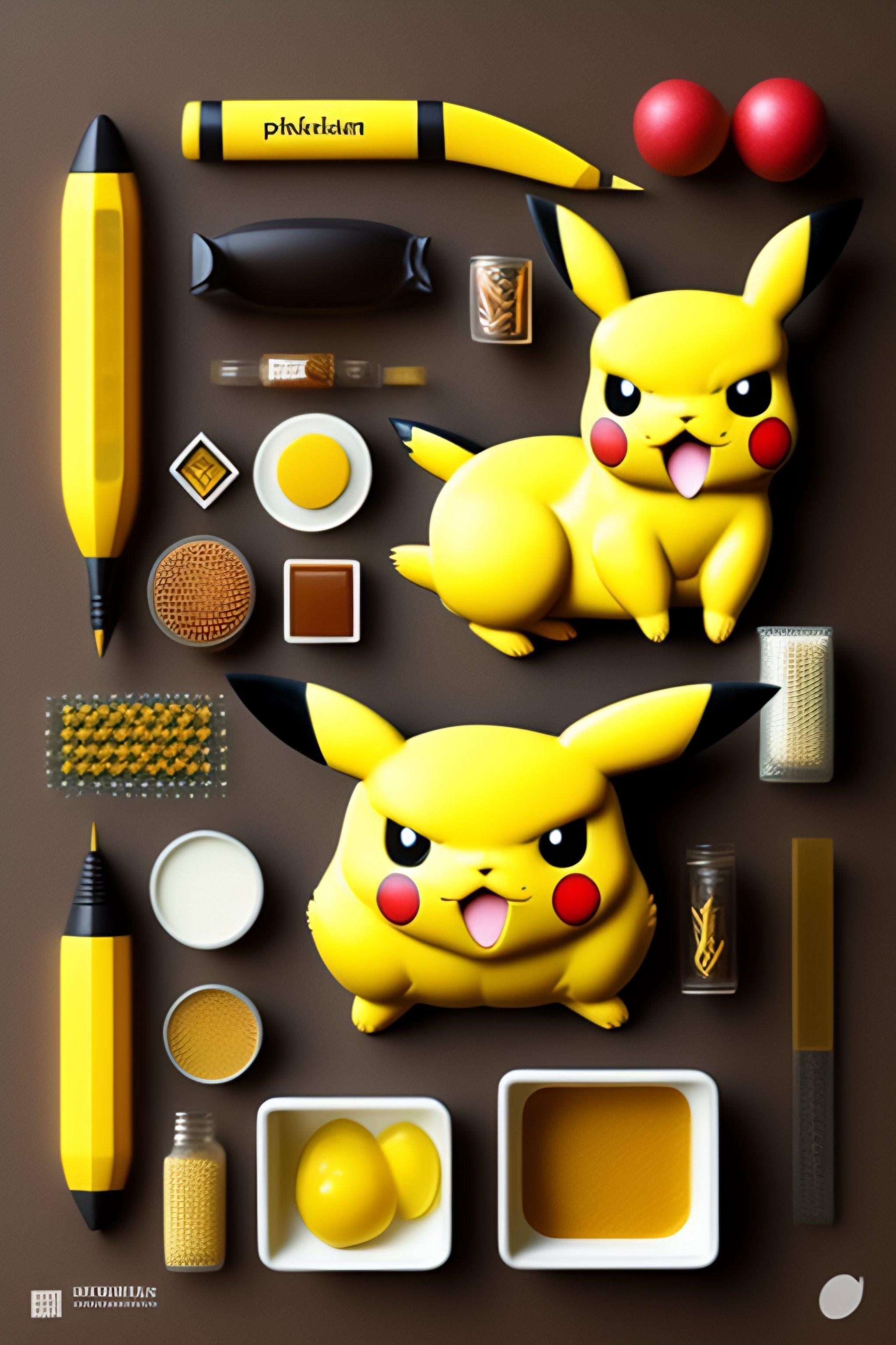 Lexica - Pokemon, pikachu, knolling, flat lay,