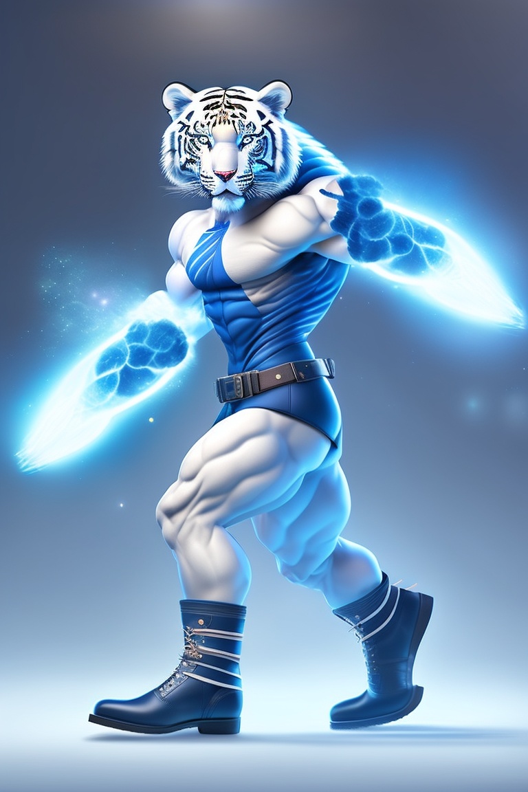 Lexica - A slim muscular built white tiger humanoid with dual ice blade ...