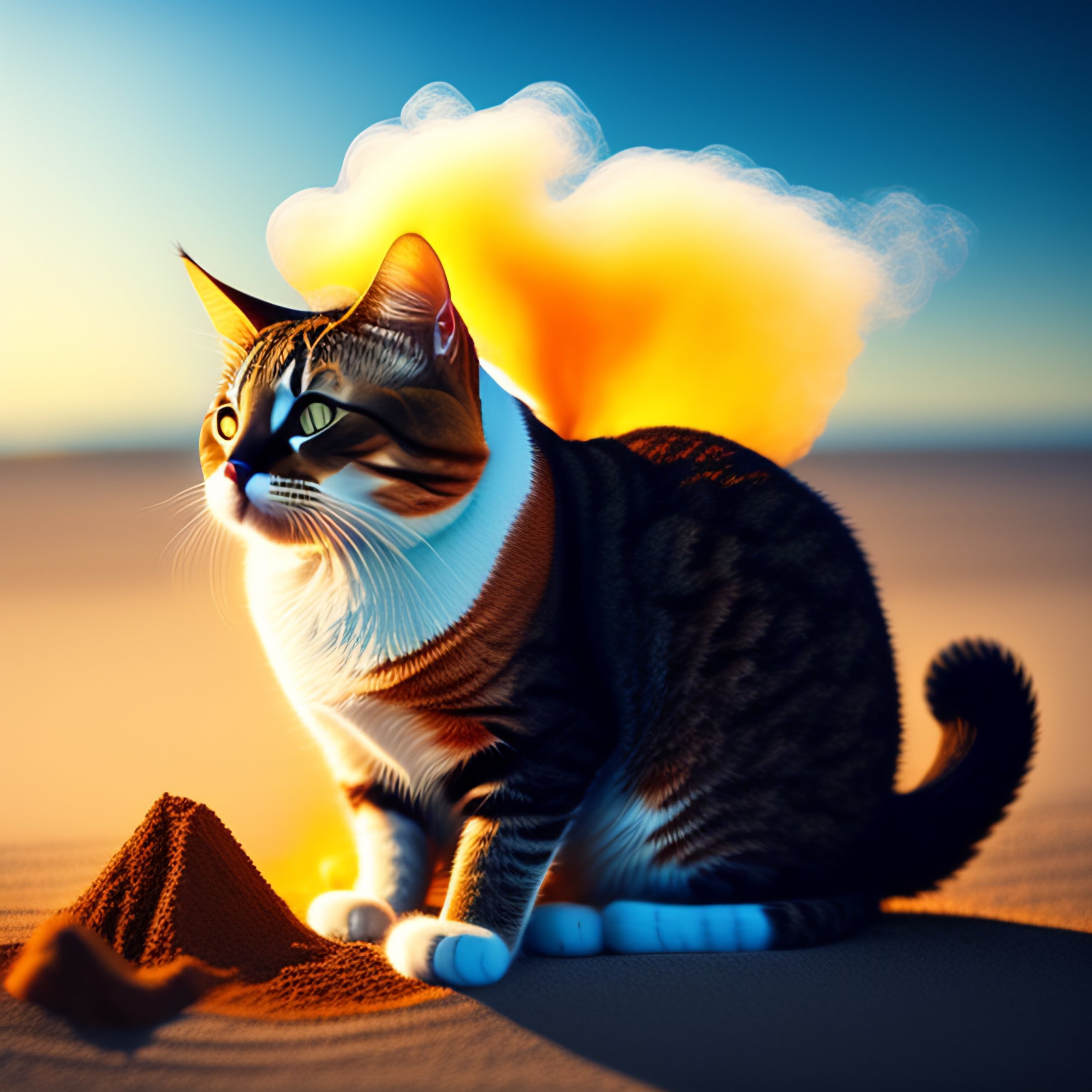 Lexica - Cat smoking tobacco on beach in space pixel art