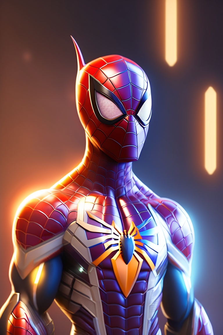 Lexica - Spider man, full body, with lots of lights, background rich in ...