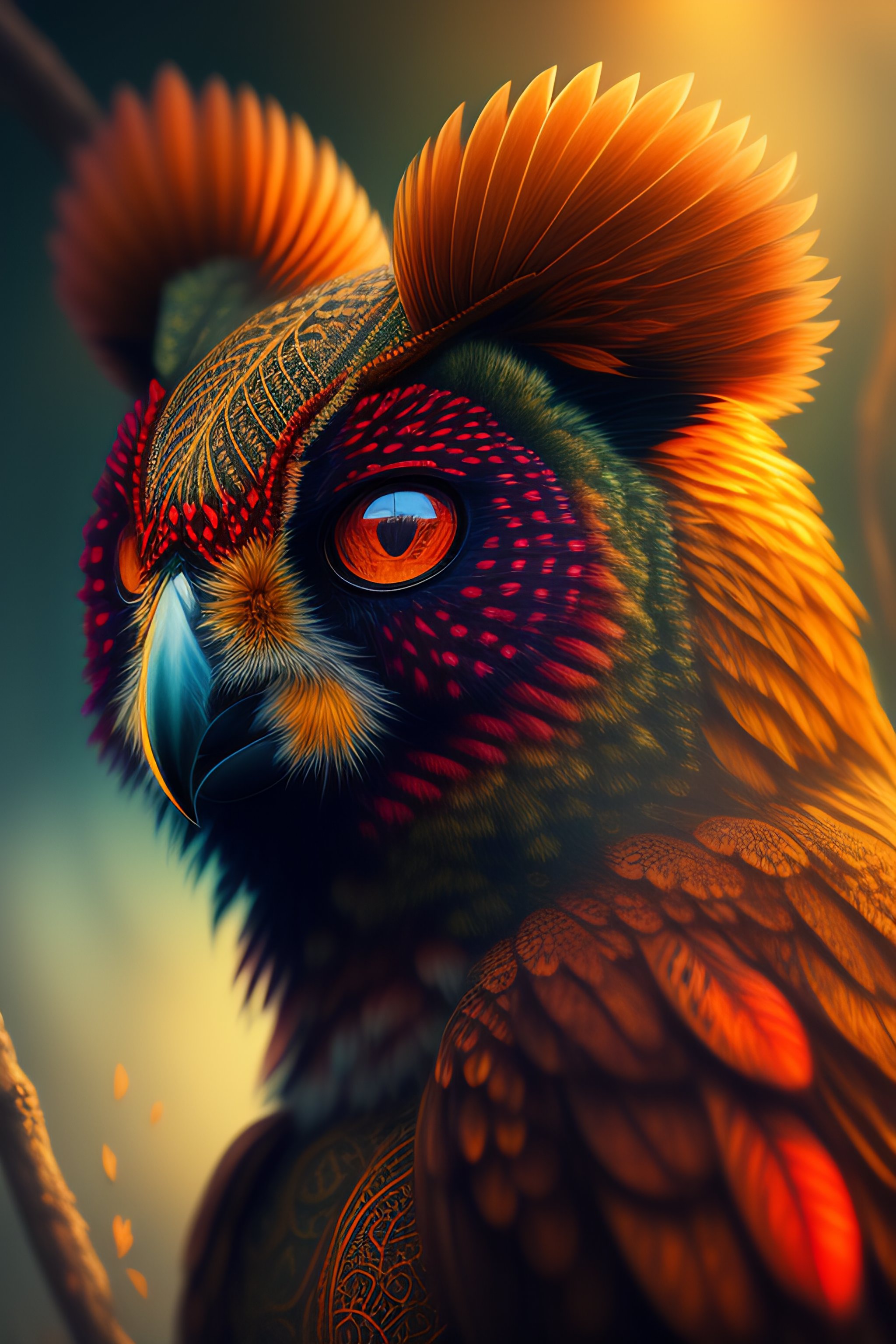 Lexica - Painting of hybrid between spider & red owl, intercrossed ...