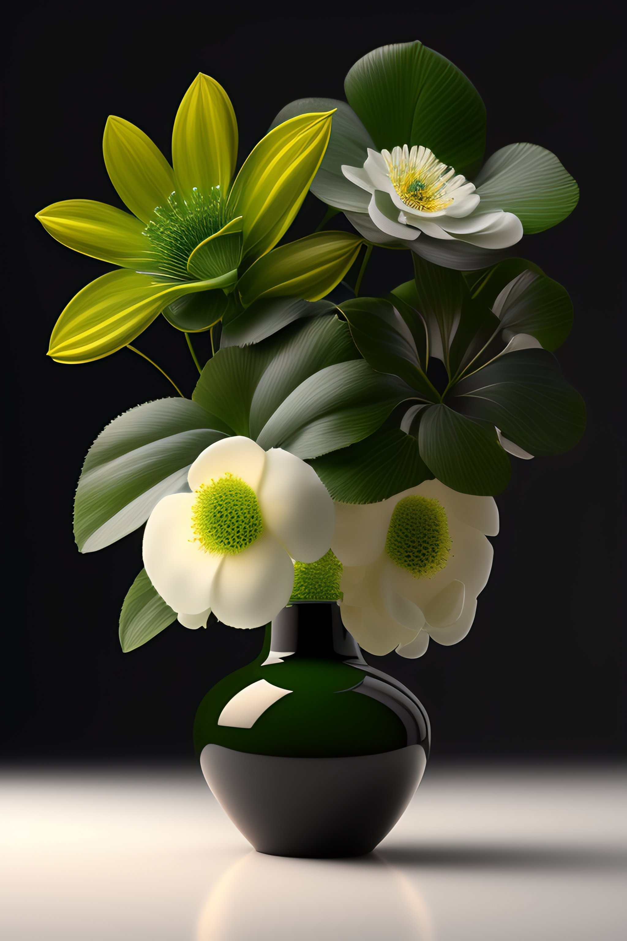 Lexica - Beautiful amazing art of intricate flowers in a green vase ...