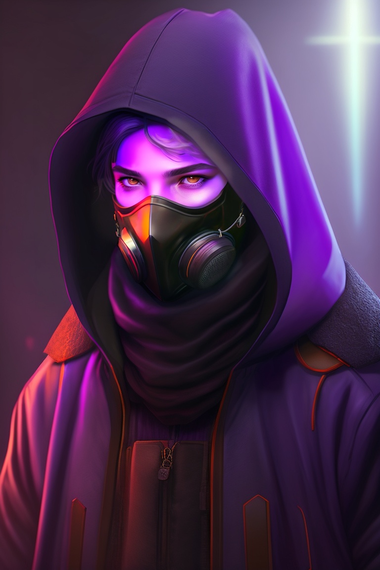 Lexica - Male character, with hood, predominantly dark purple ...