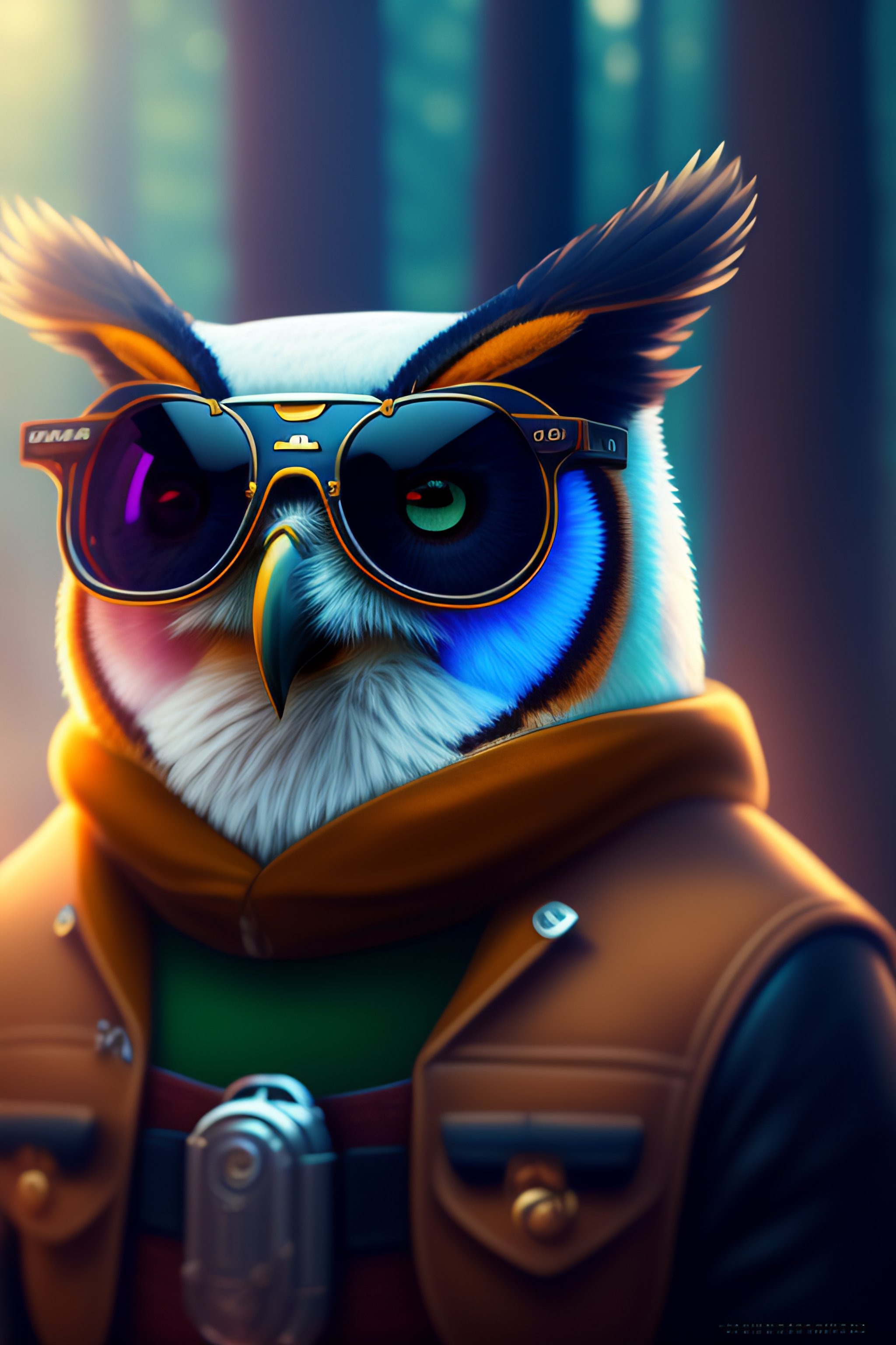 Lexica - Cool owl, holding a gun, sunglasses, tailored costume ...