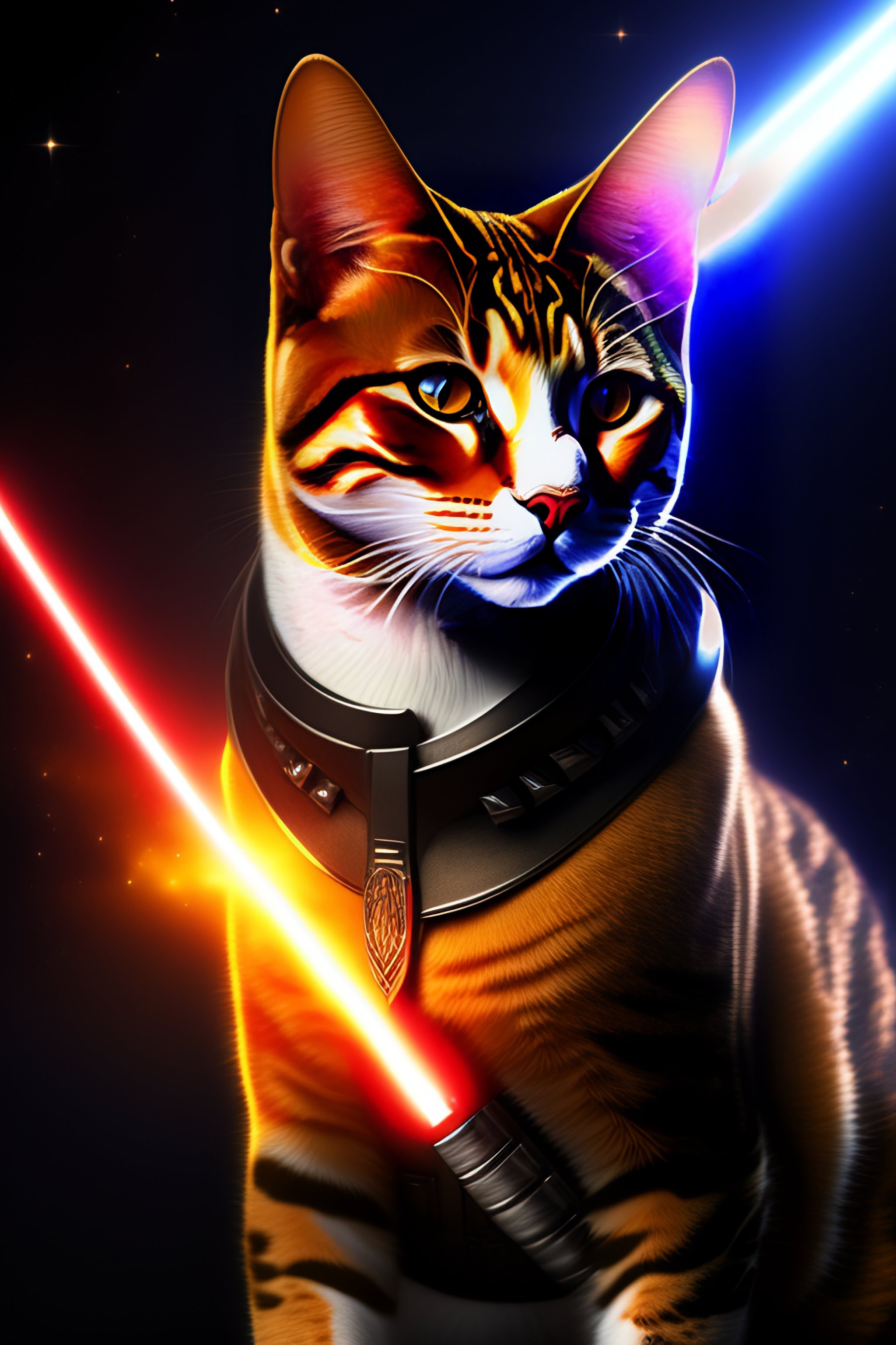 Lexica - Cat as a sith,with light sable, space, hyperrealistic
