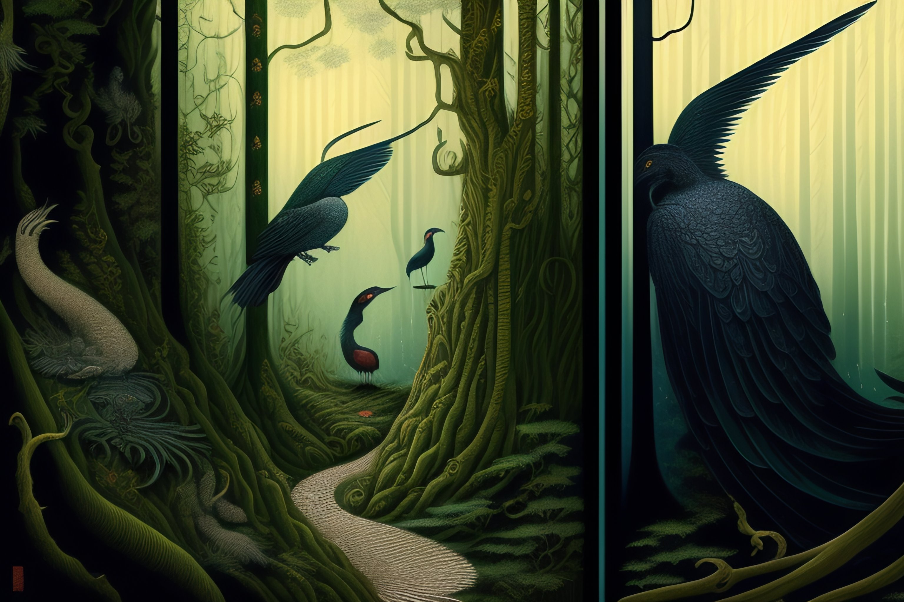 Lexica - A Basilisk and a Phoenix and , standing in a forest, hr giger ...