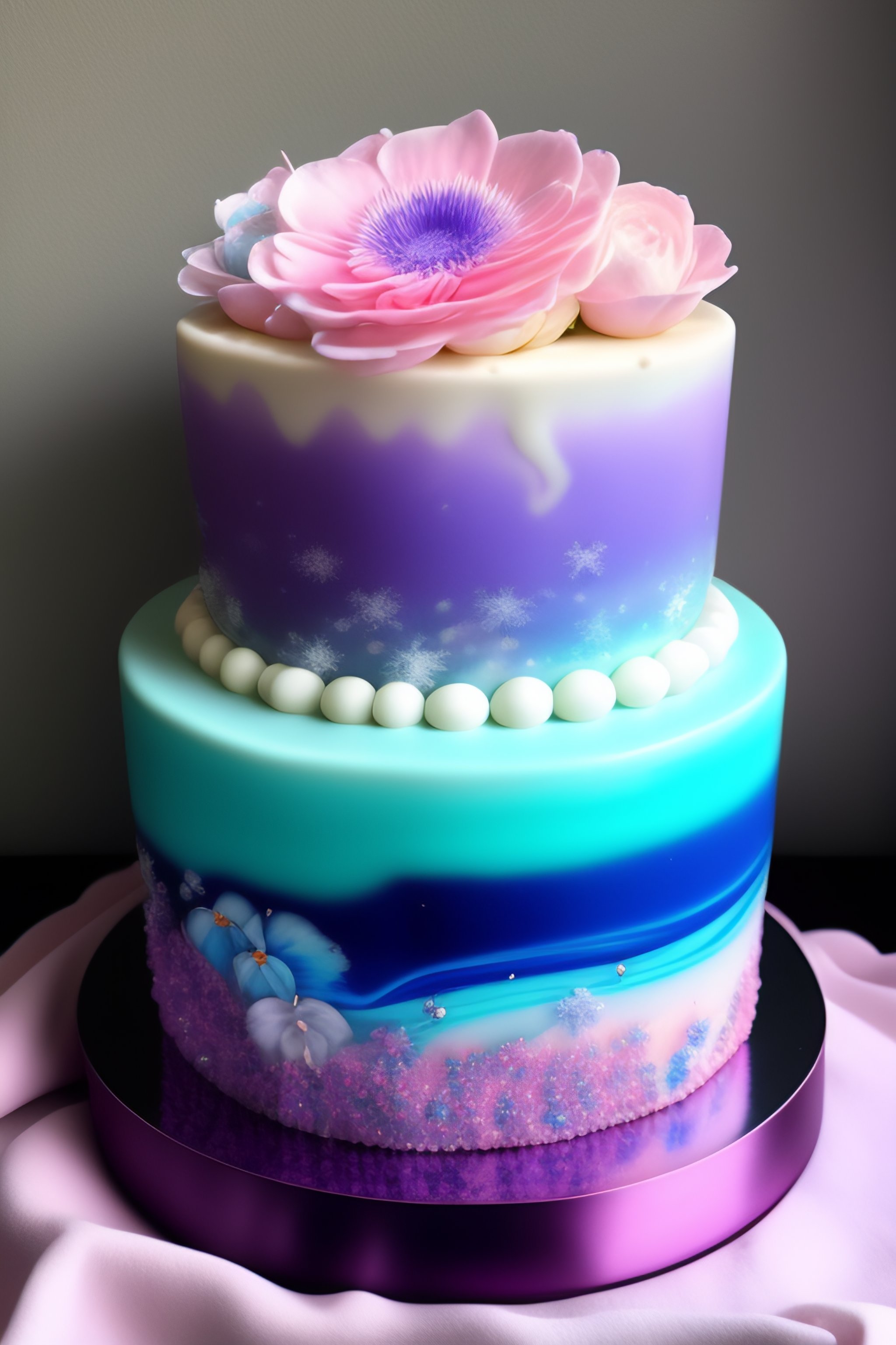 Lexica - Princess winter blue pink purple blended marble birthday cake ...