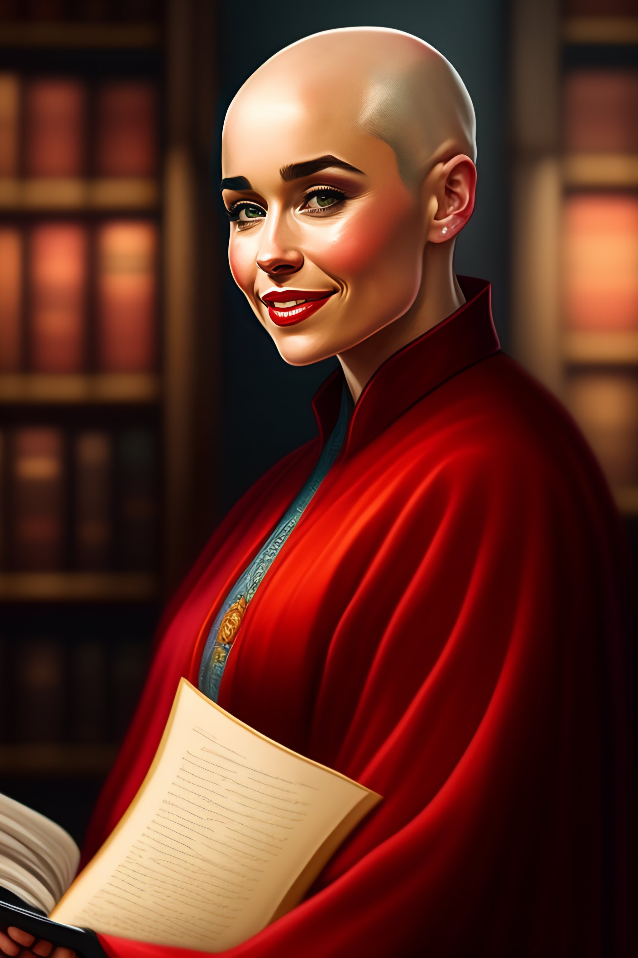 Lexica - Bald young pale woman reading a book, emilia clarke, bald ...