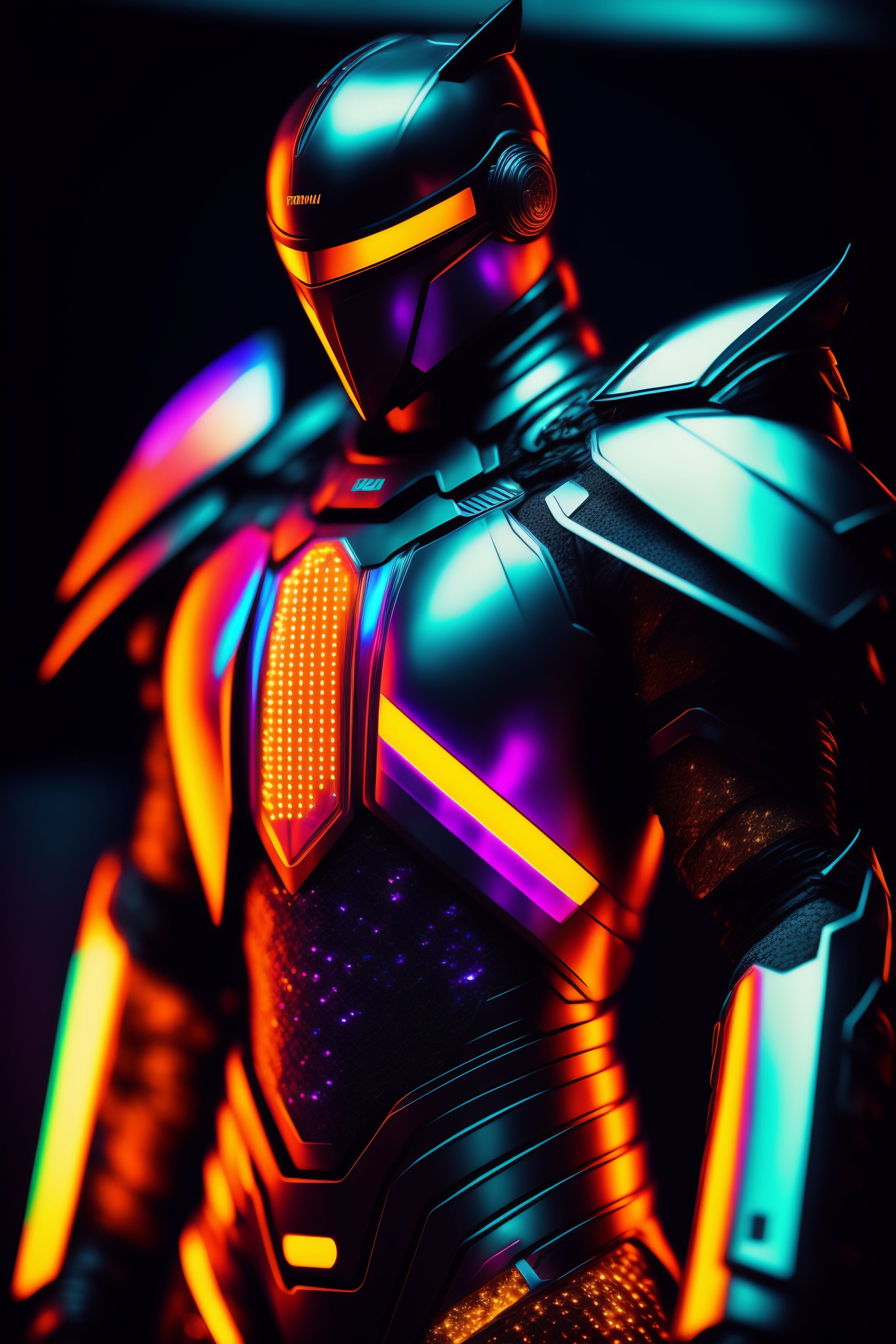 Lexica - A photograph of a cyberpunk armour made of black titanium and ...