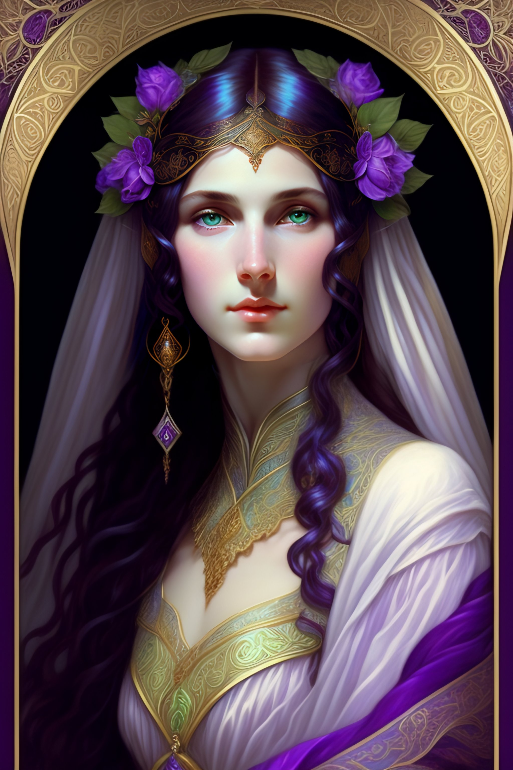 Lexica - Portrait of a young elf woman with pale skin, green eyes, long ...