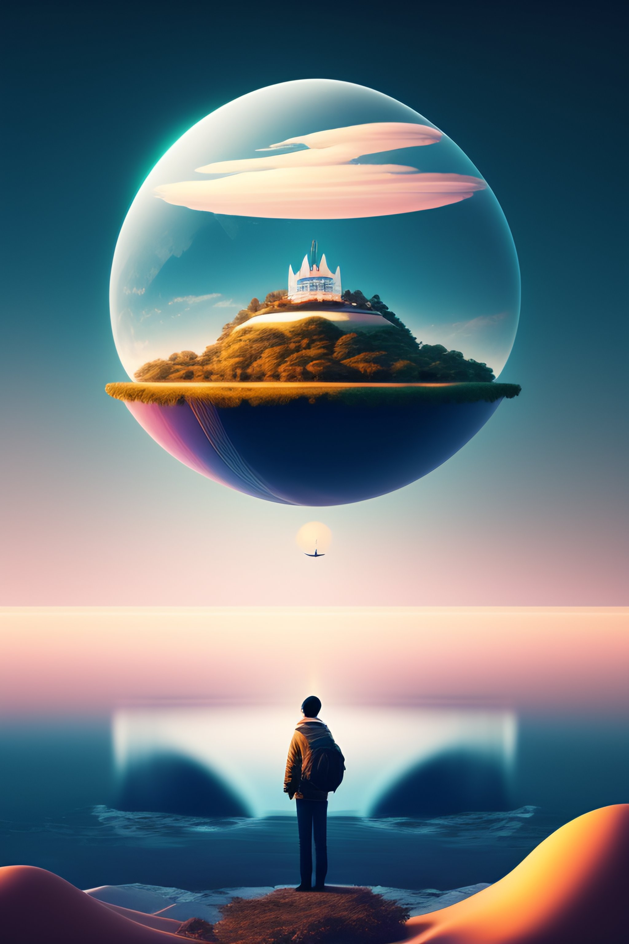 Lexica - Anime floating island with man standing infront