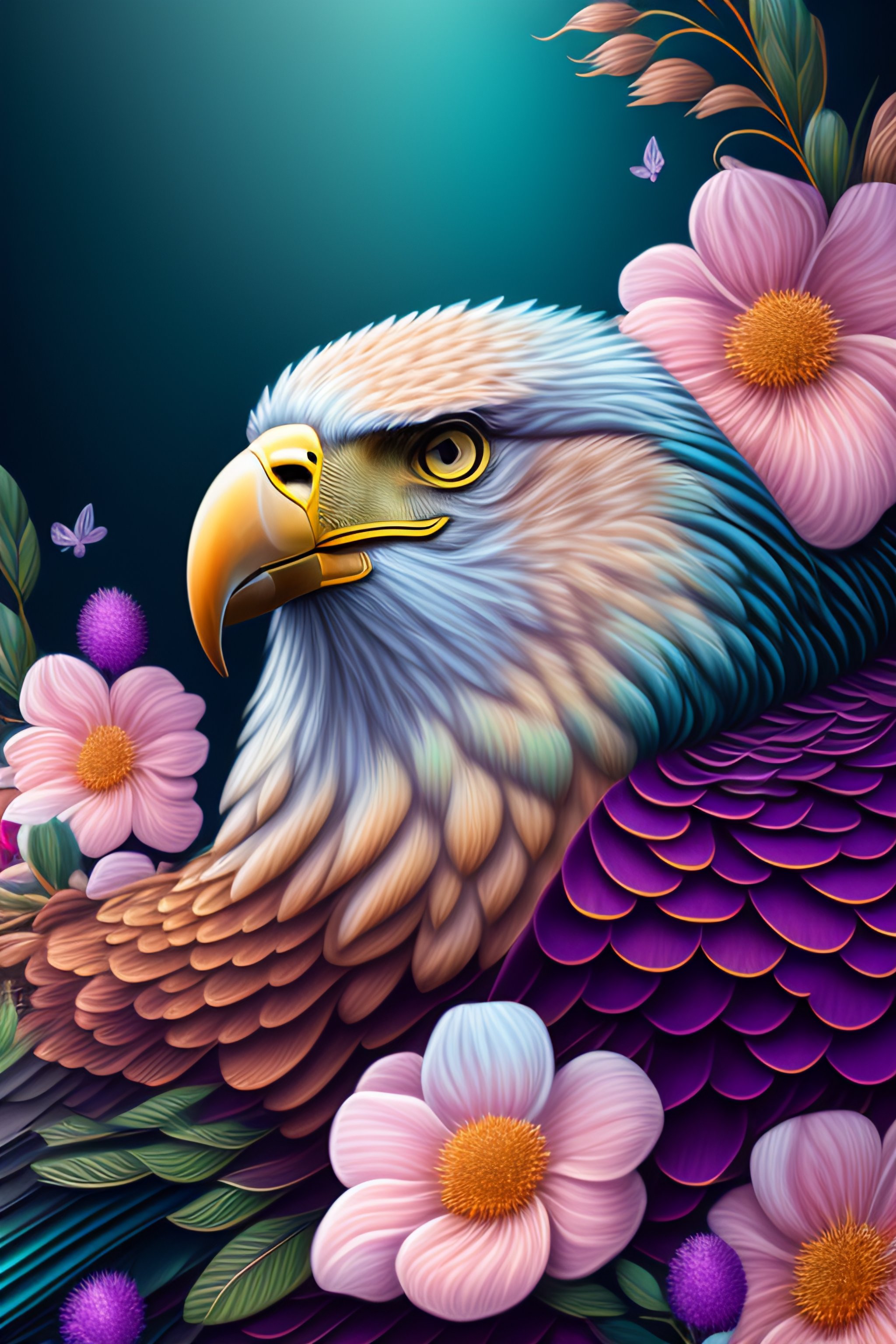 Lexica - Overwhelmingly beautiful eagle framed with vector flowers ...