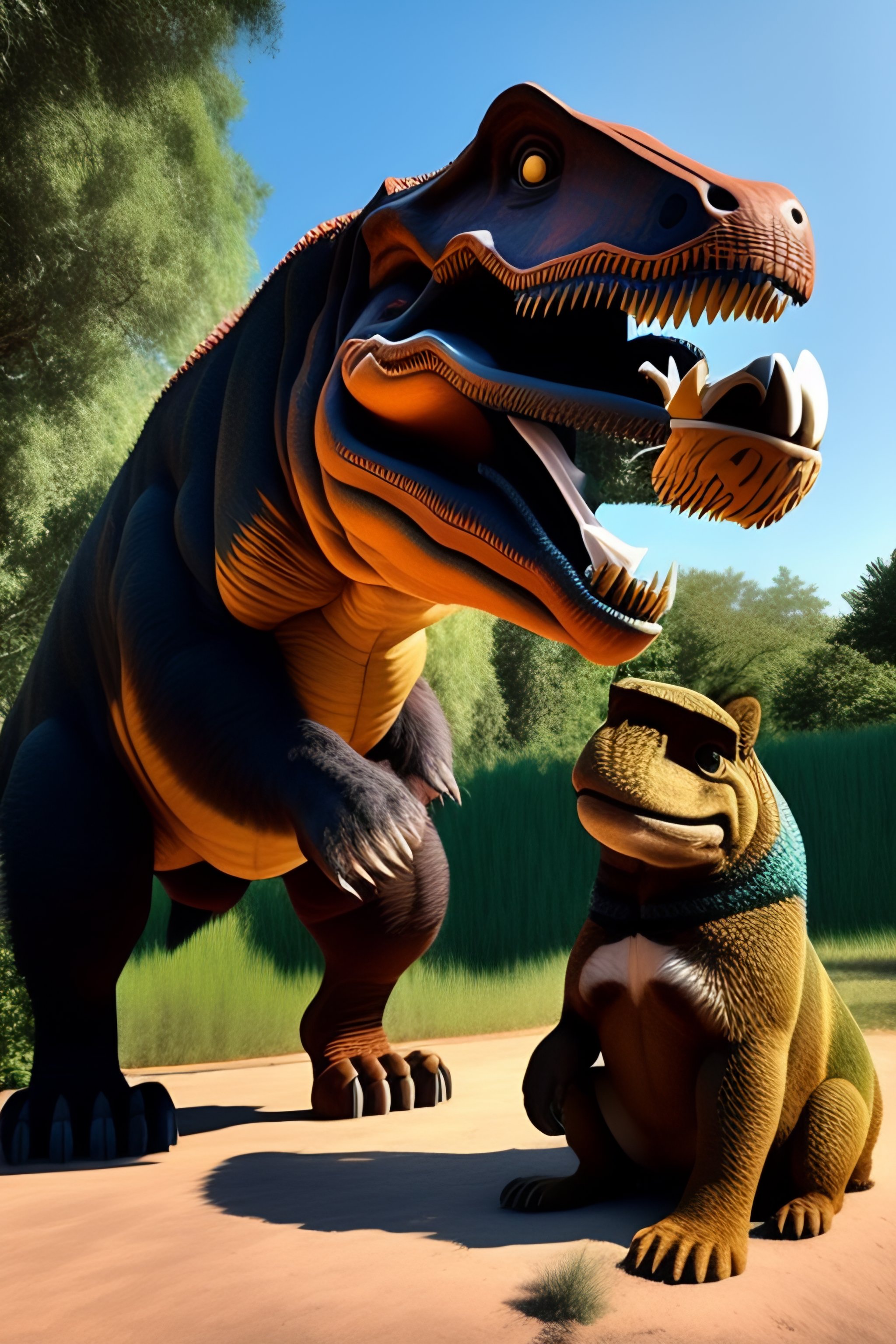 Lexica - Banderitax Taking a selfie with a t-rex