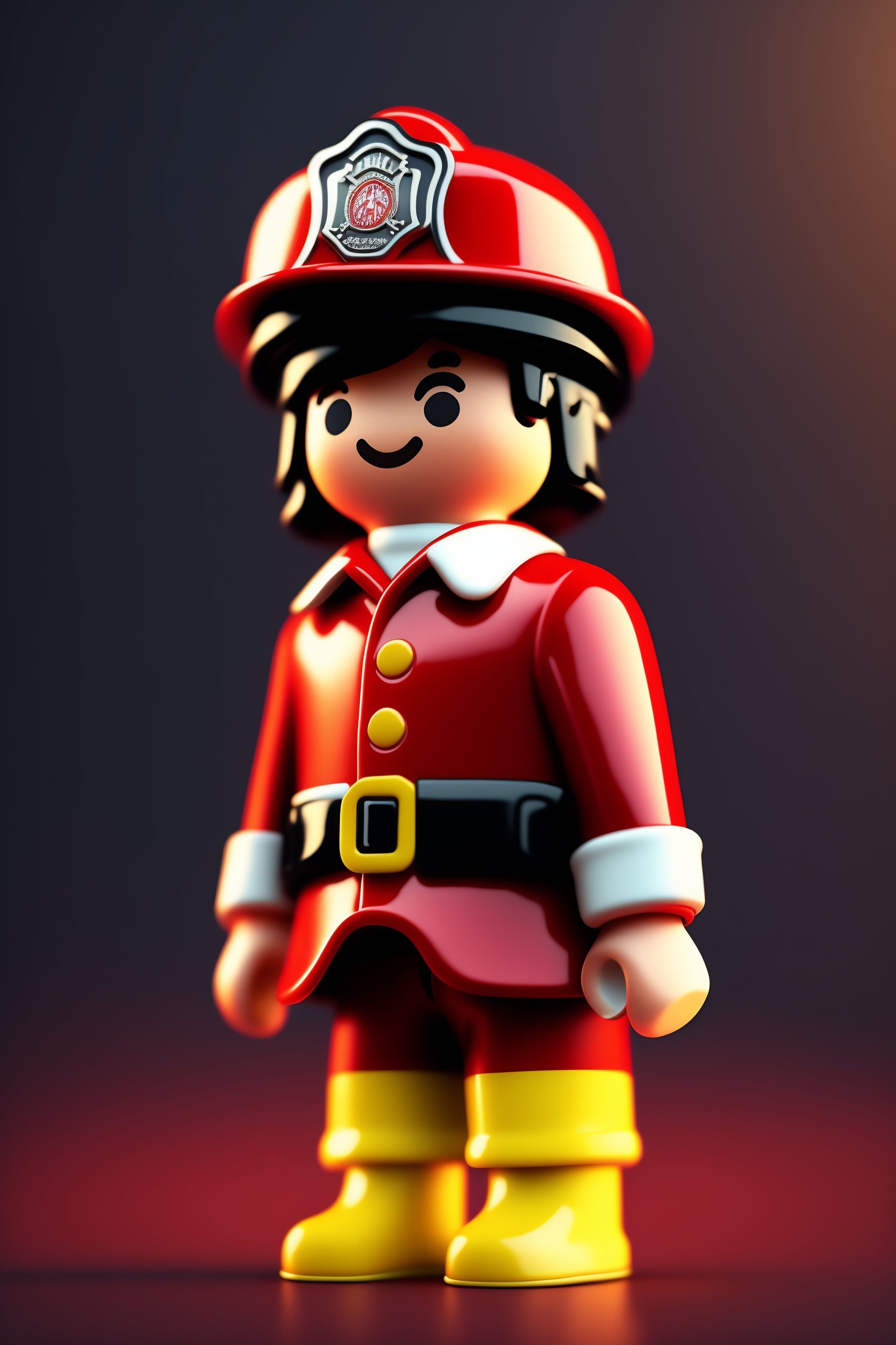 Lexica - 3d render of playmobil character wearing a fireman suit