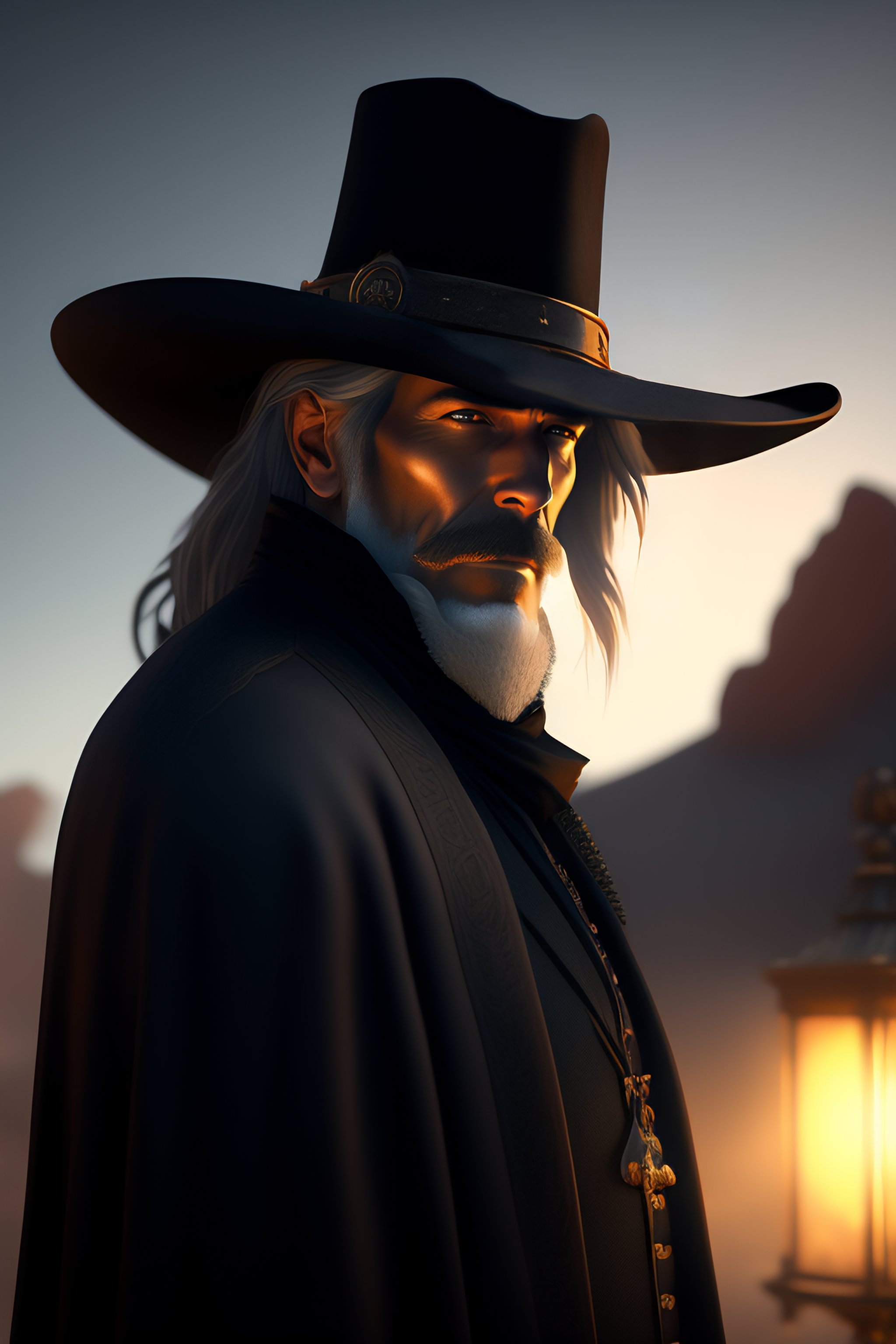 Lexica - Wild west portrait of a undertaker old man in black duster ...