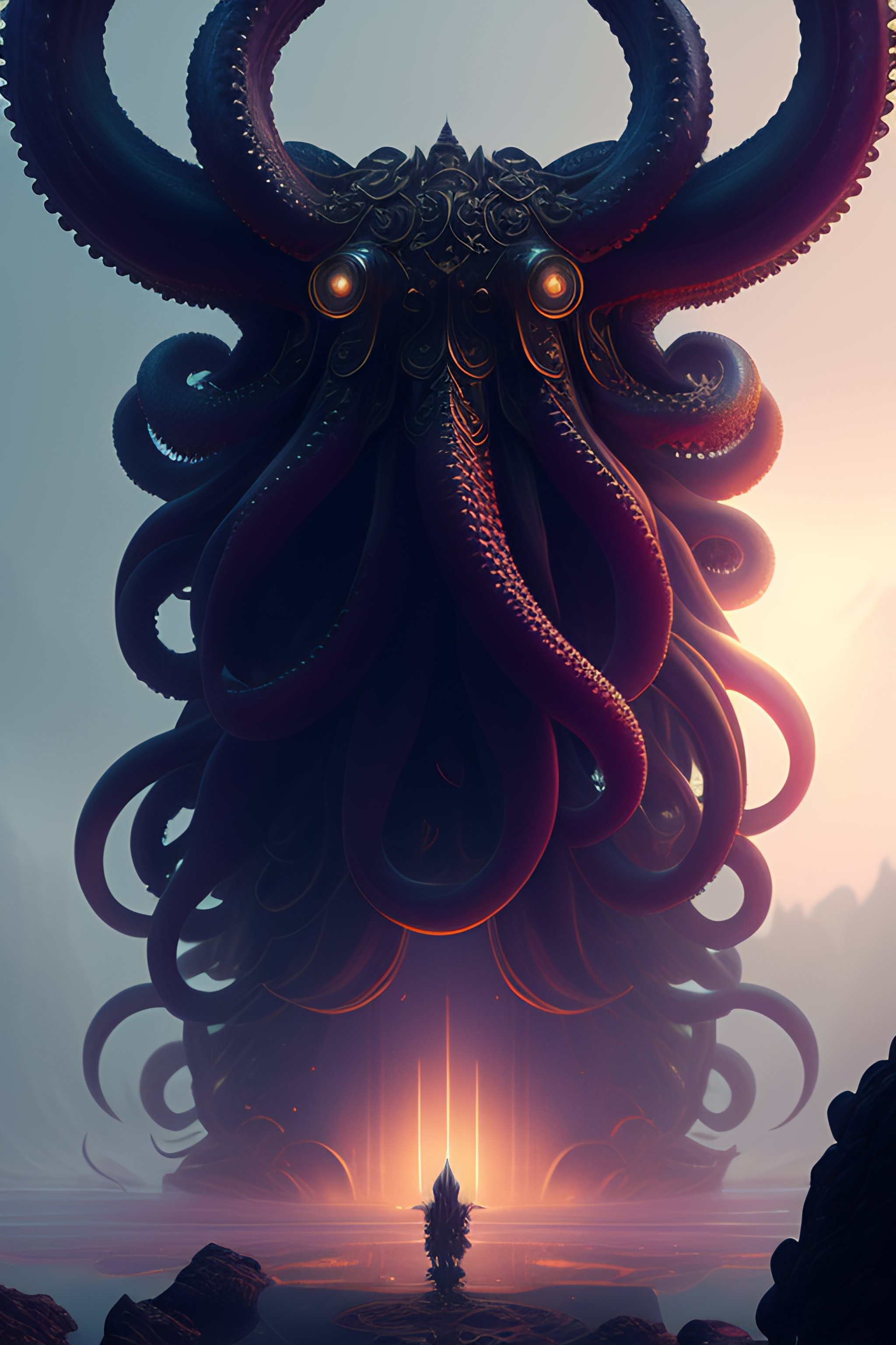 Lexica - Ancient cthulu octopus monster with 3 white-light orbs for ...