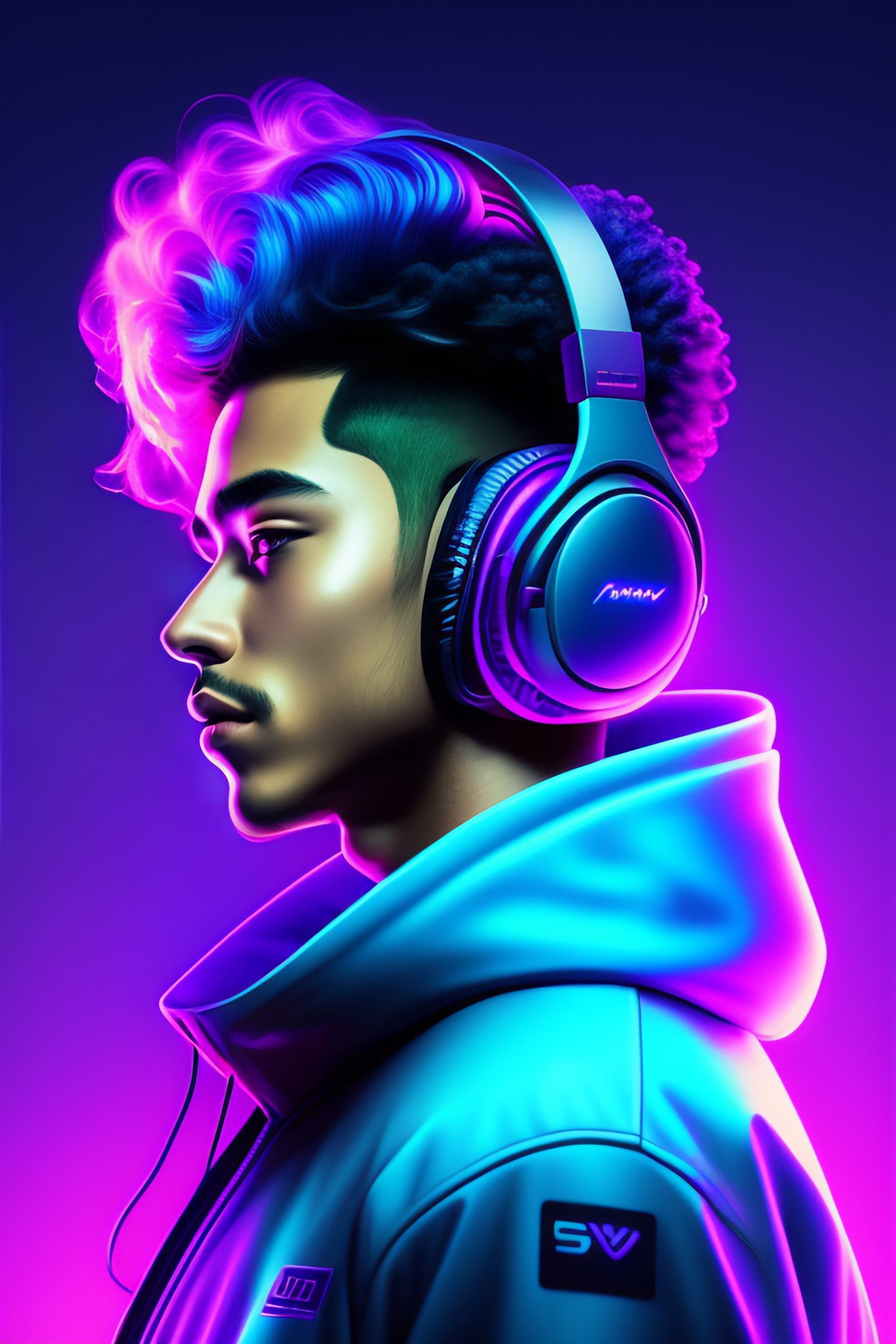 Lexica - Logo, synthwave Beautiful boy wearing headphones, animated ...