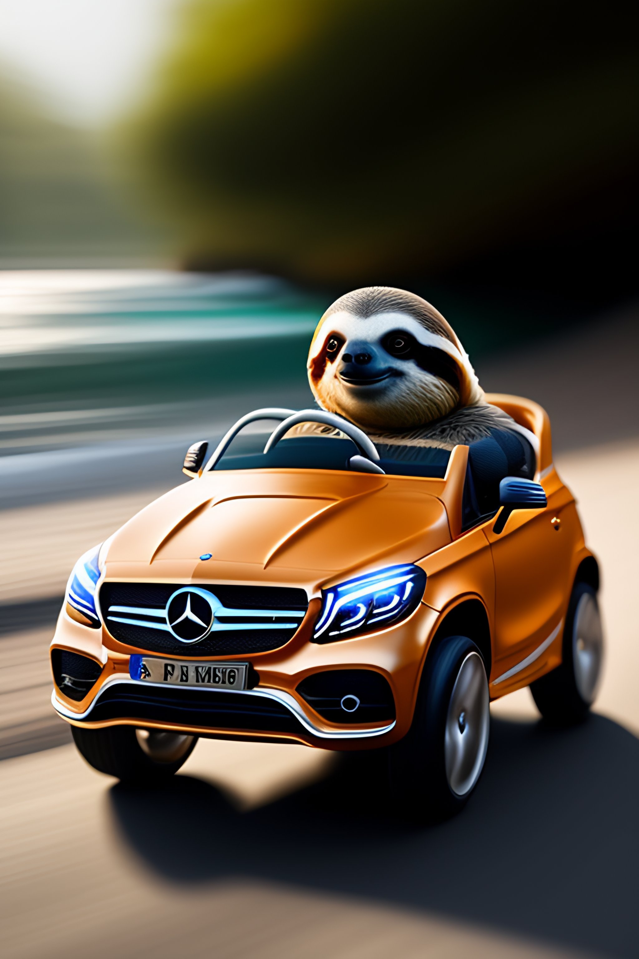 Lexica - A sloth driving a mercedes