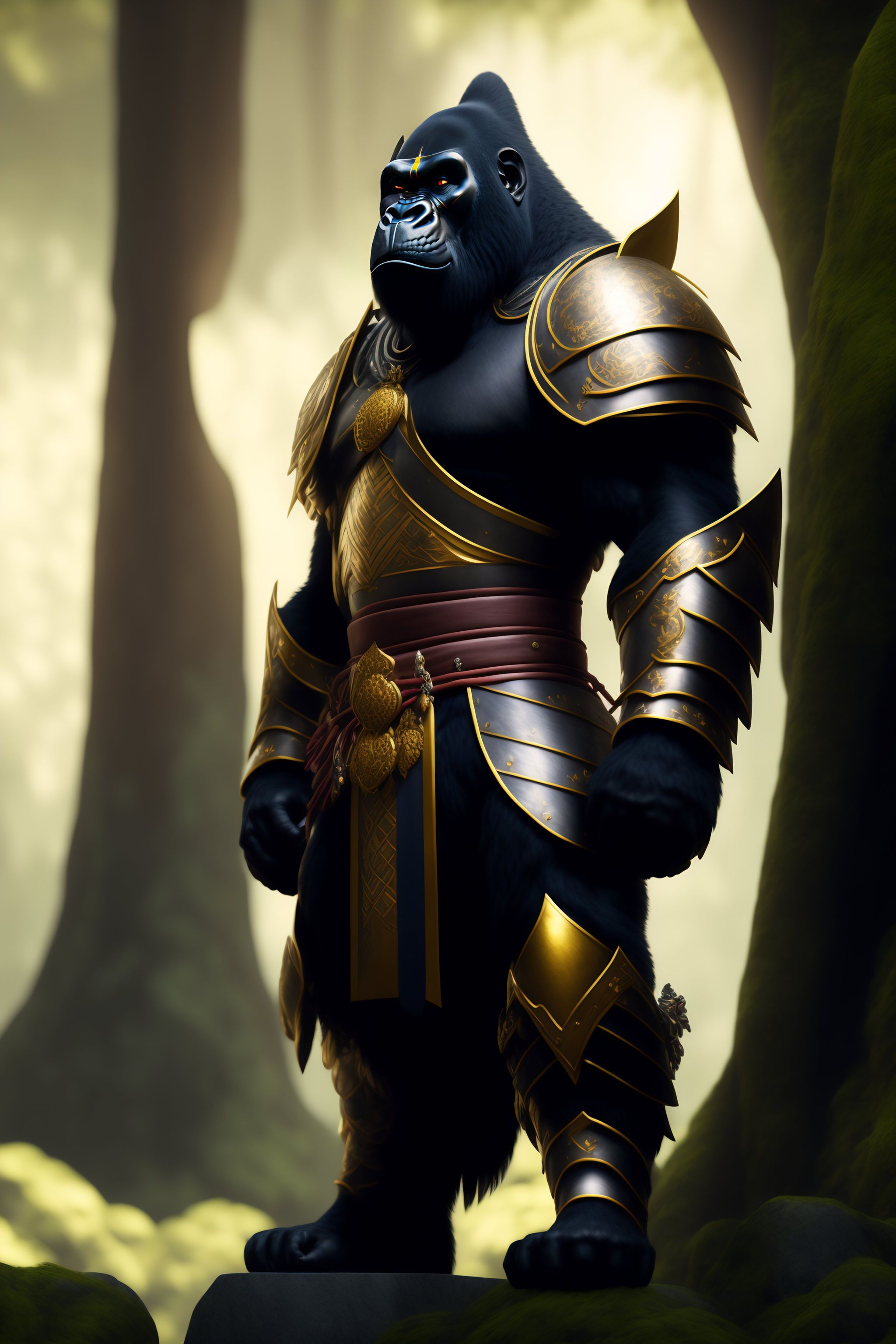 Lexica - A highly detailed matte painting of a Gorilla Samurai in full ...