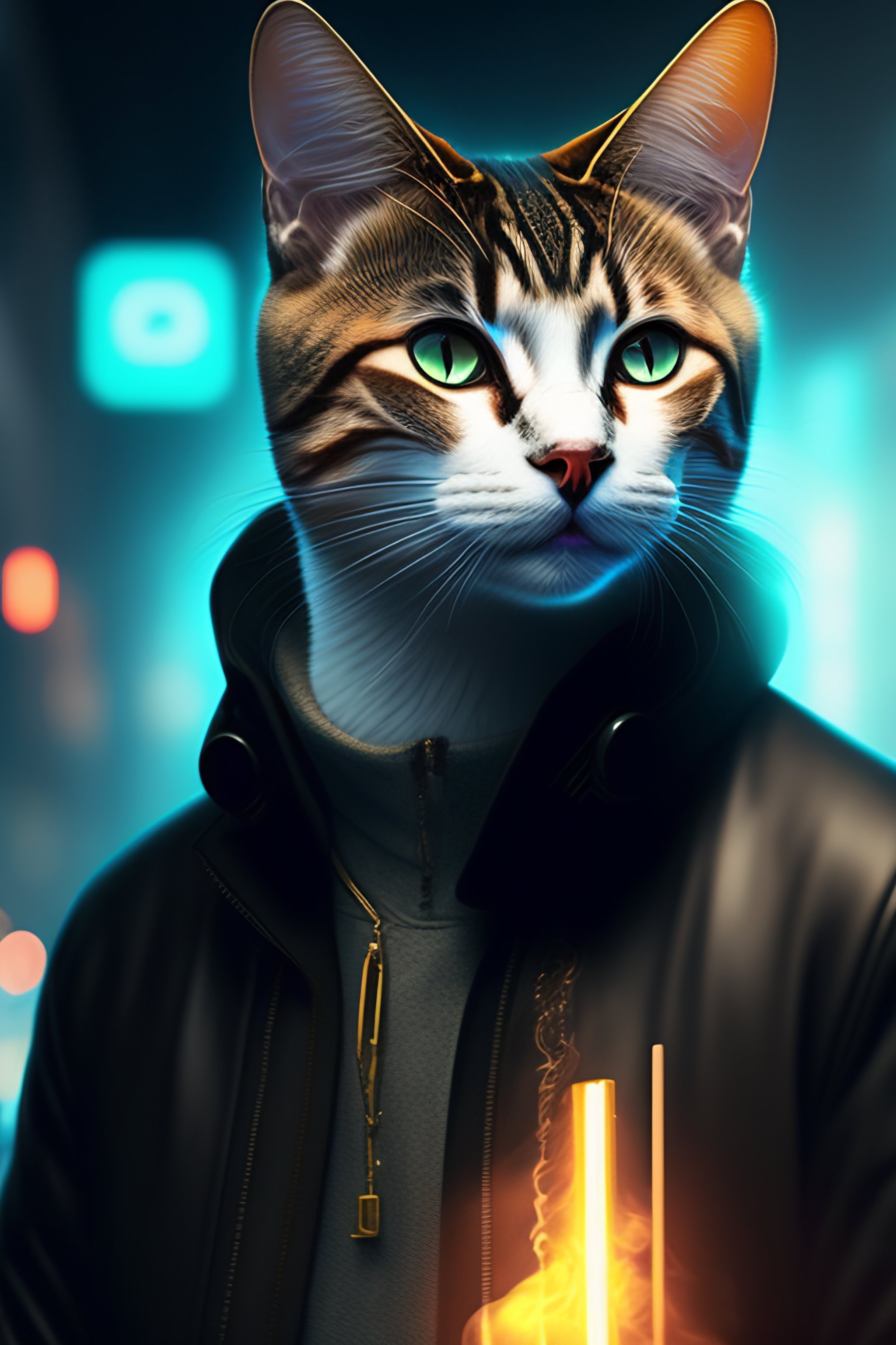 Lexica - Cat smoking cigarette, cyberpunk style