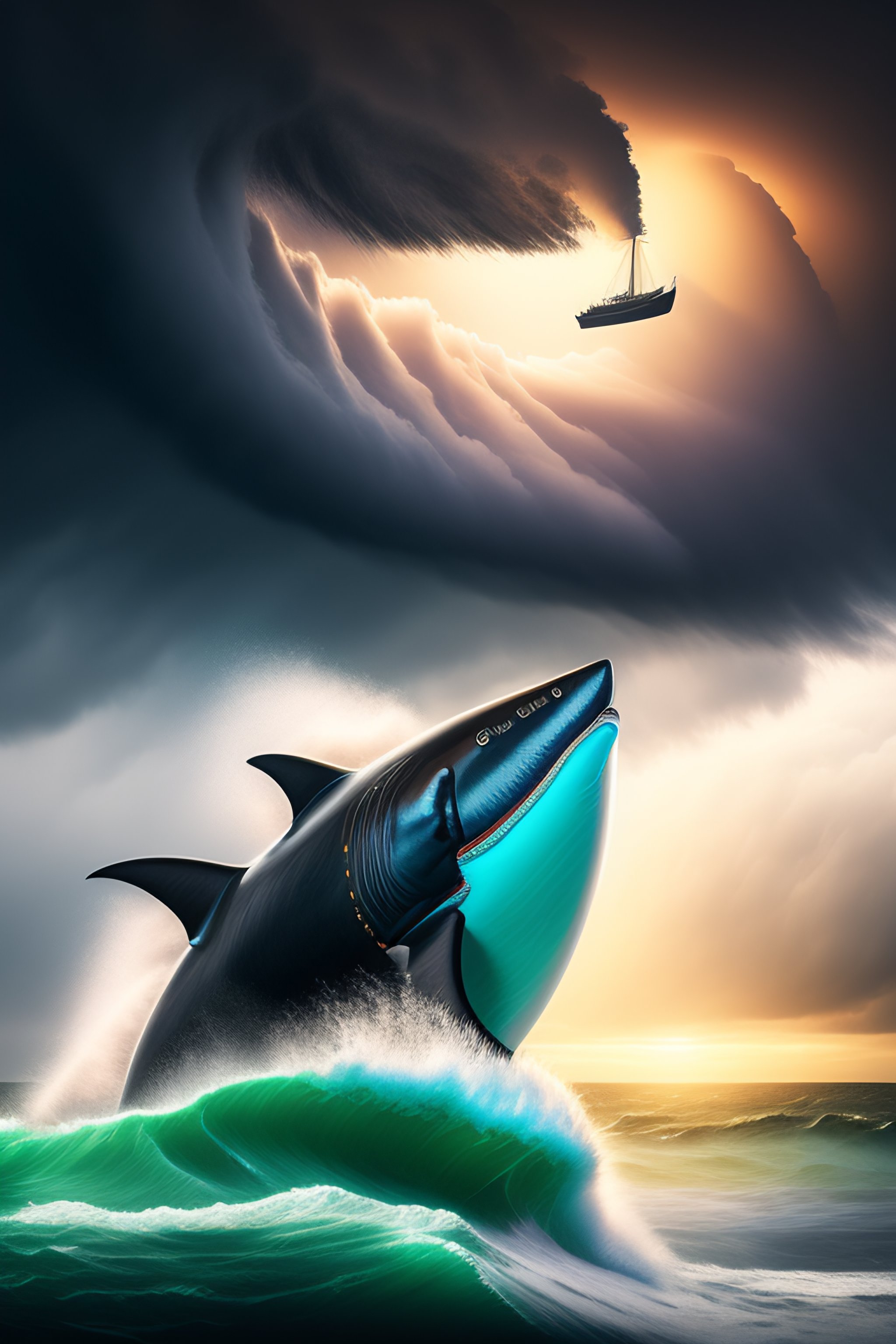 Lexica - A giant black pirate ship going through a storm , big waves ...