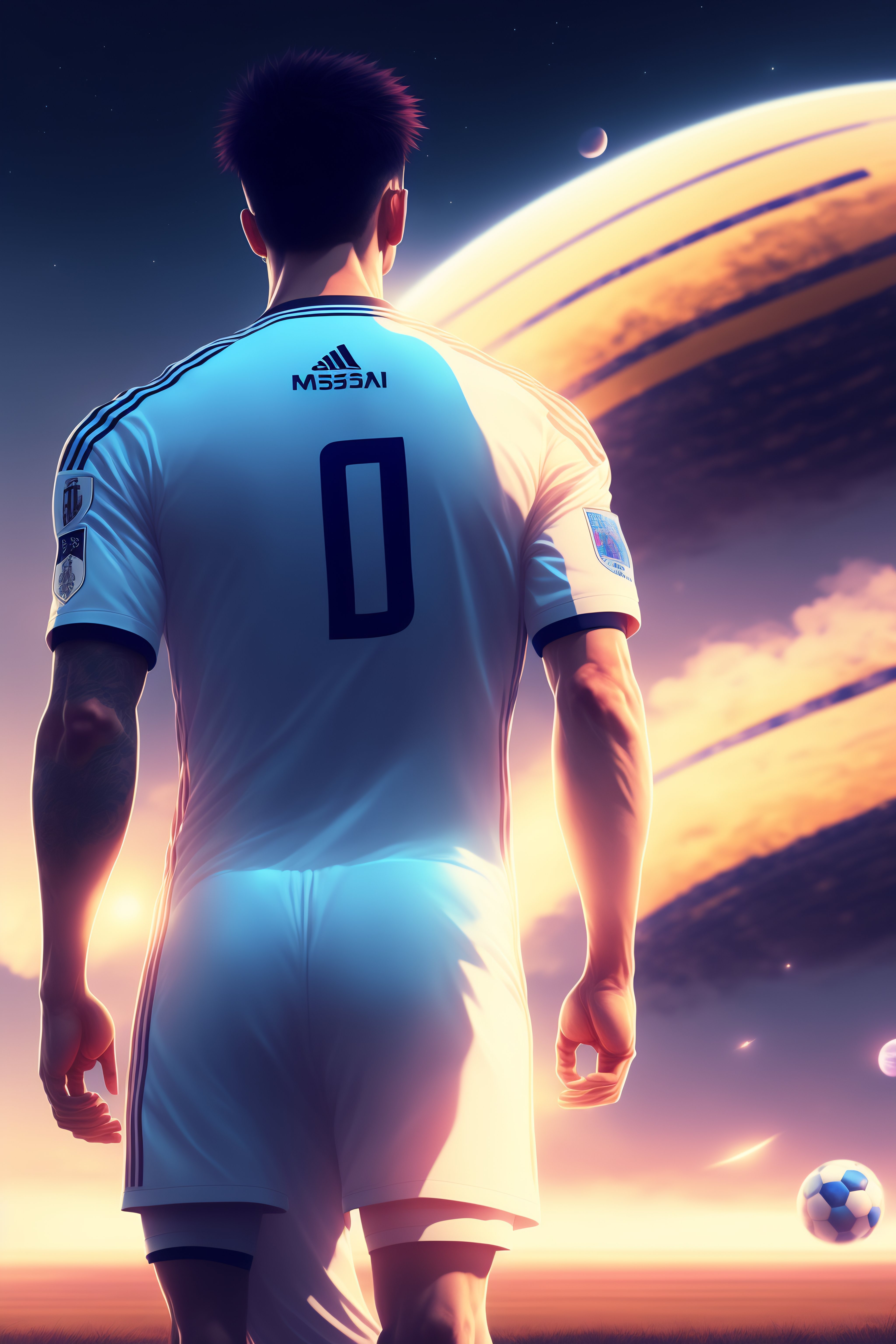 Lexica - Back of Argentine Footballer Messi, Blue and white stripes ...