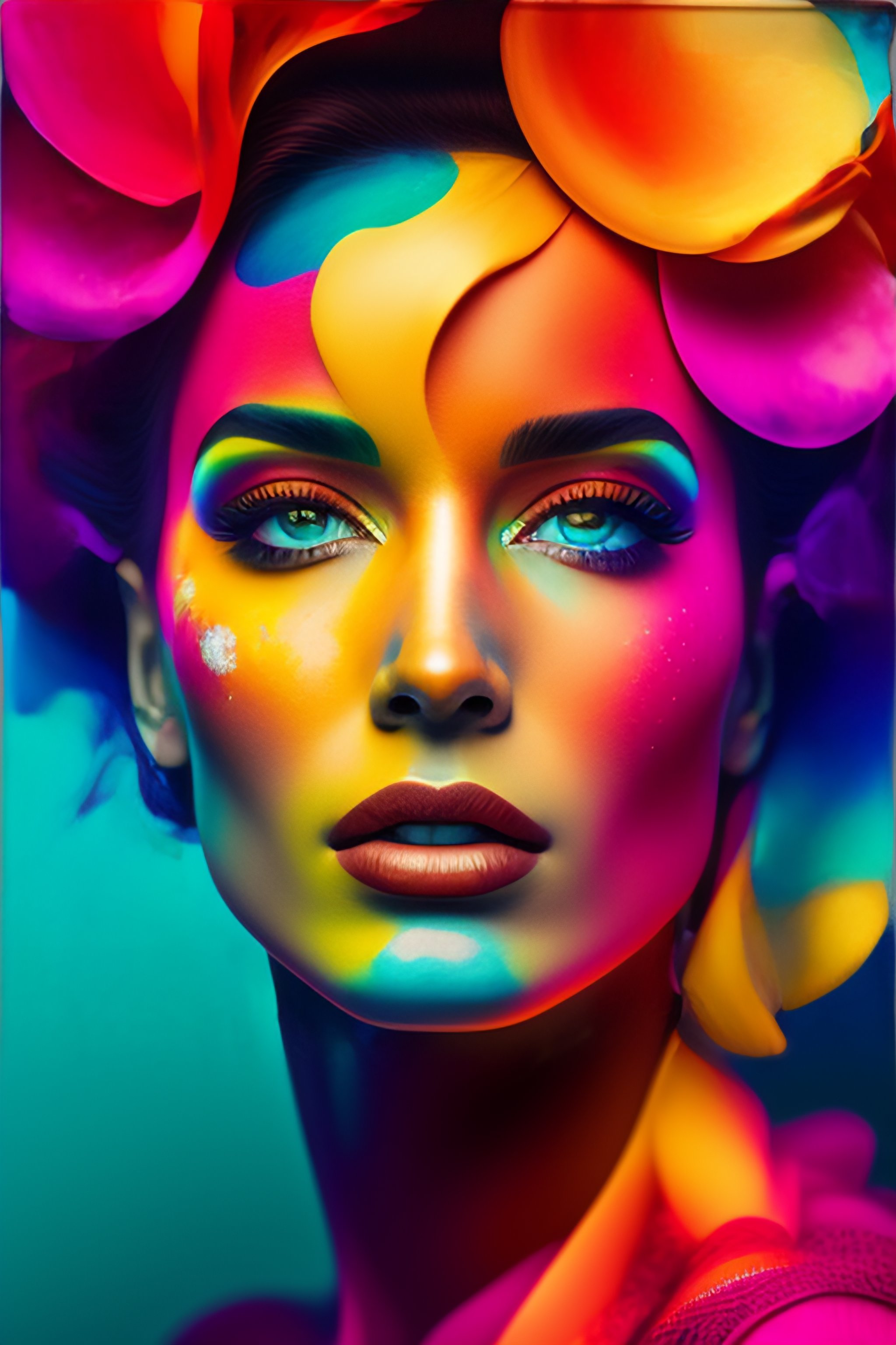 Lexica - A frightening beautiful young woman, estatic, multicolored ...