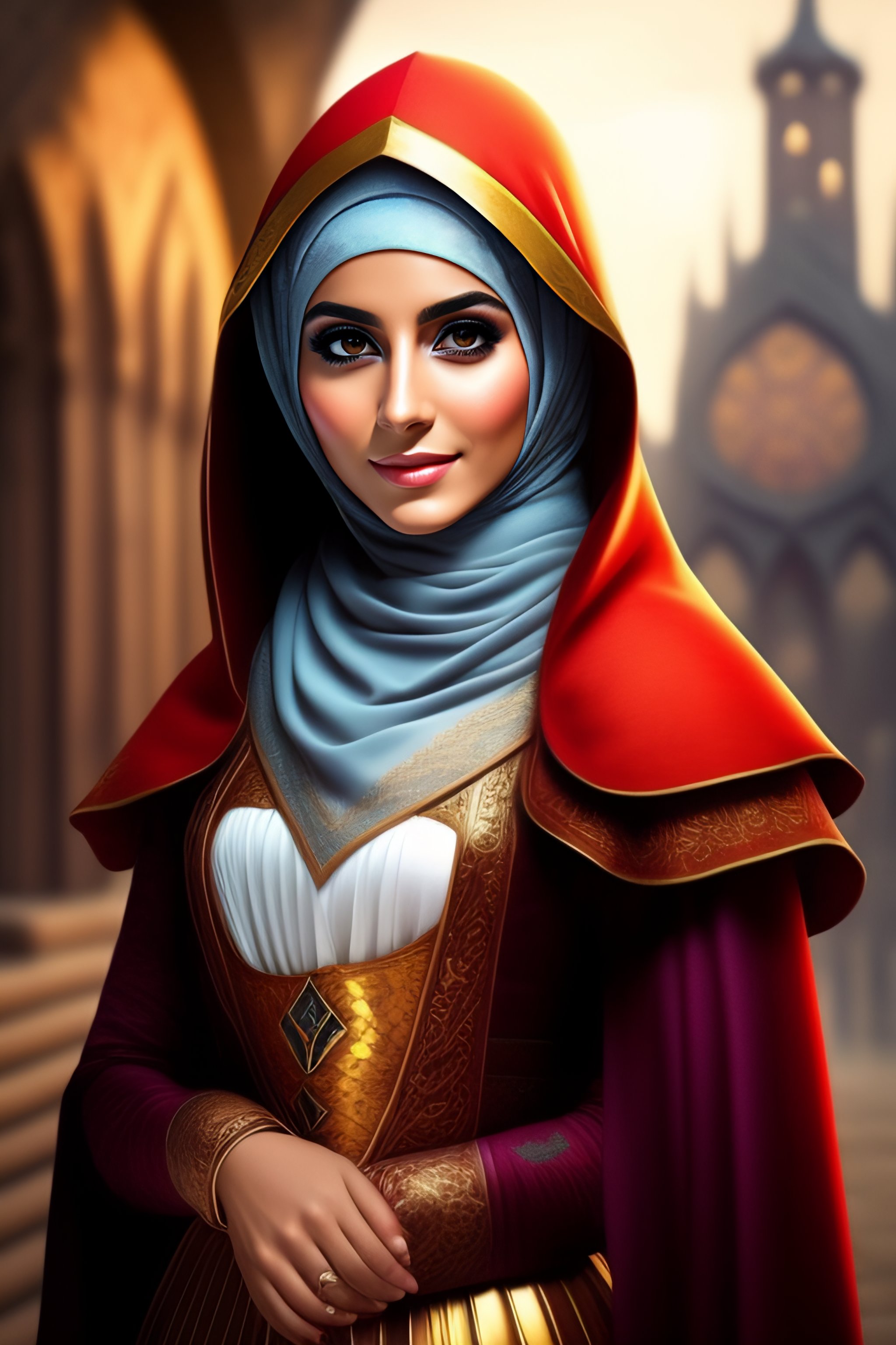 Lexica - Cute hijab girl in medieval mage clothing