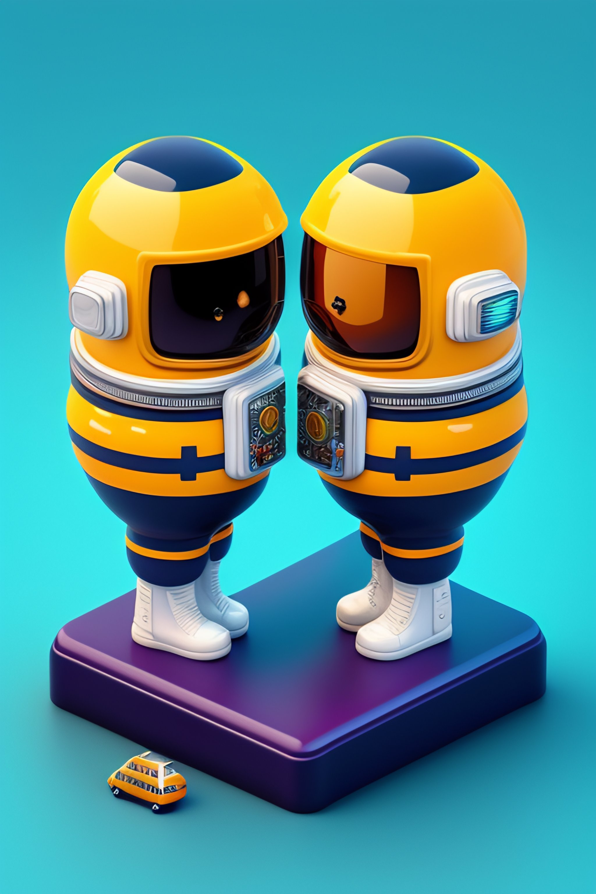 Lexica - Two astronauts bobblehead isometric art