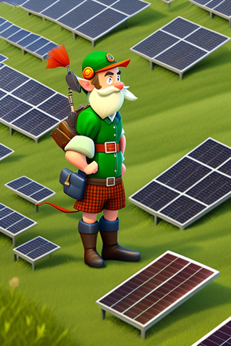 Lexica - A irish elf standing on a field with lots of solar panels ...